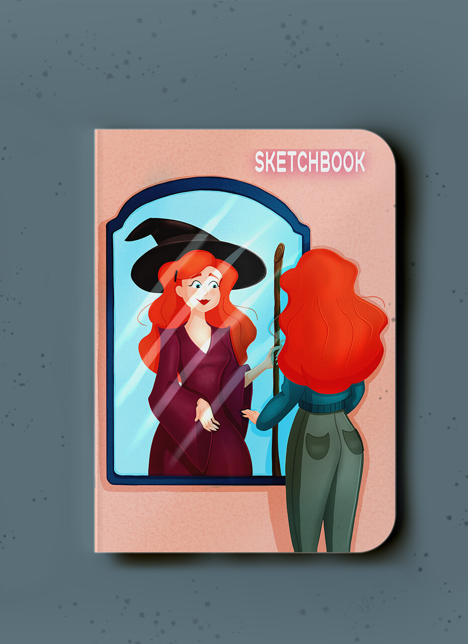 Daria Solovyeva - Halloween Sketchbook Cover. Illustration. Witch