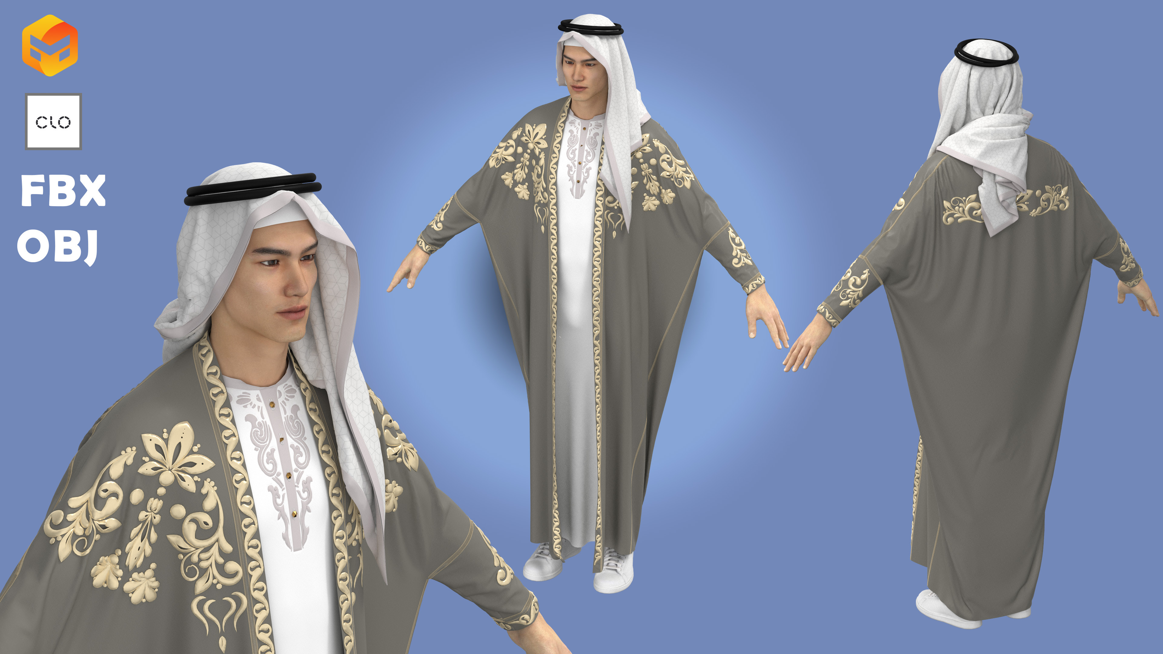 CG Artist and Fashion Creator - Men2 Arab Cloak- Beshit with embroidery