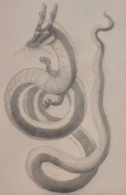 ArtStation - Eastern Dragon, Pencil Drawing, 12” x 9”, 9/22/23