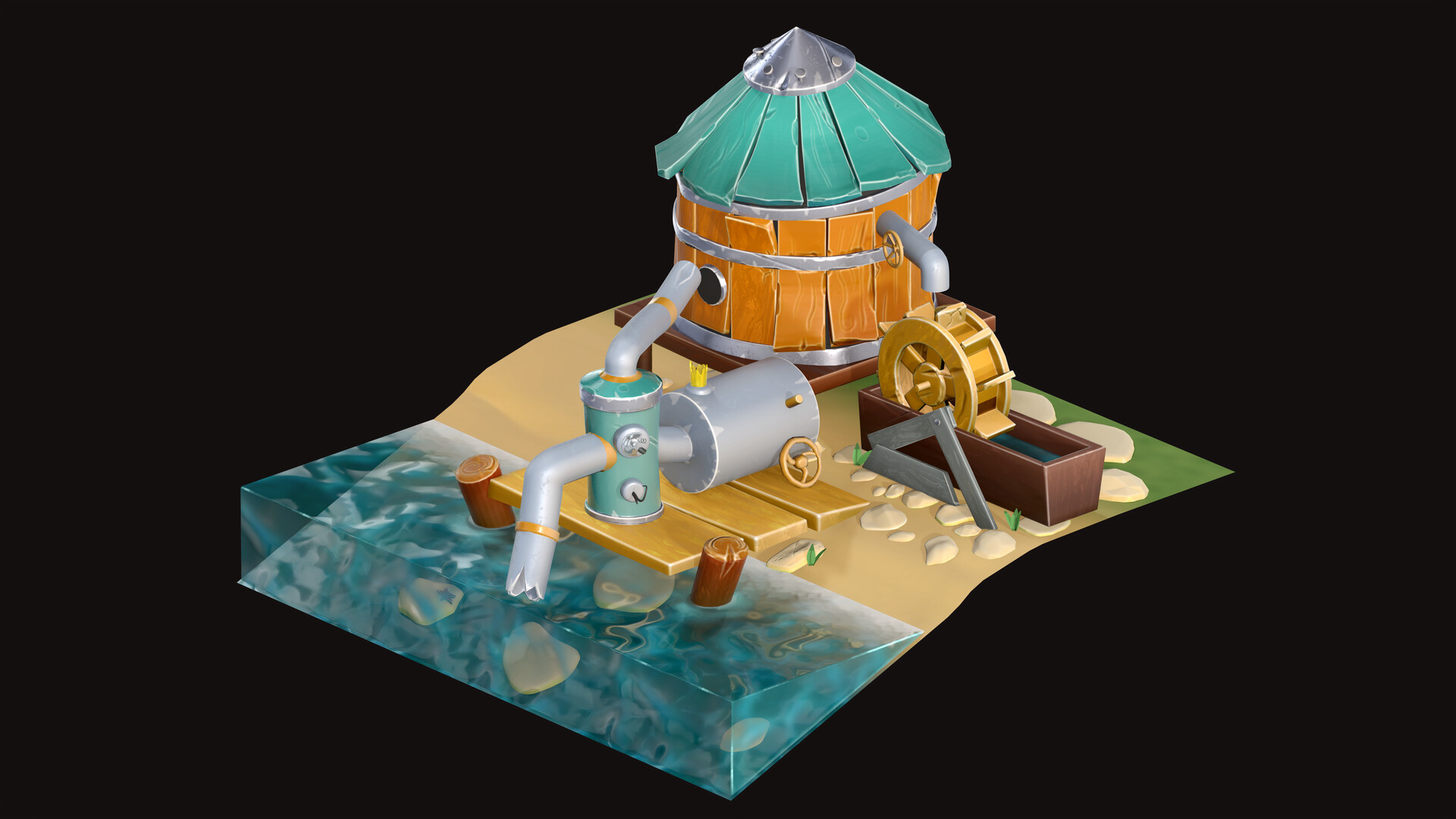 ArtStation - Stylized diorama pump station