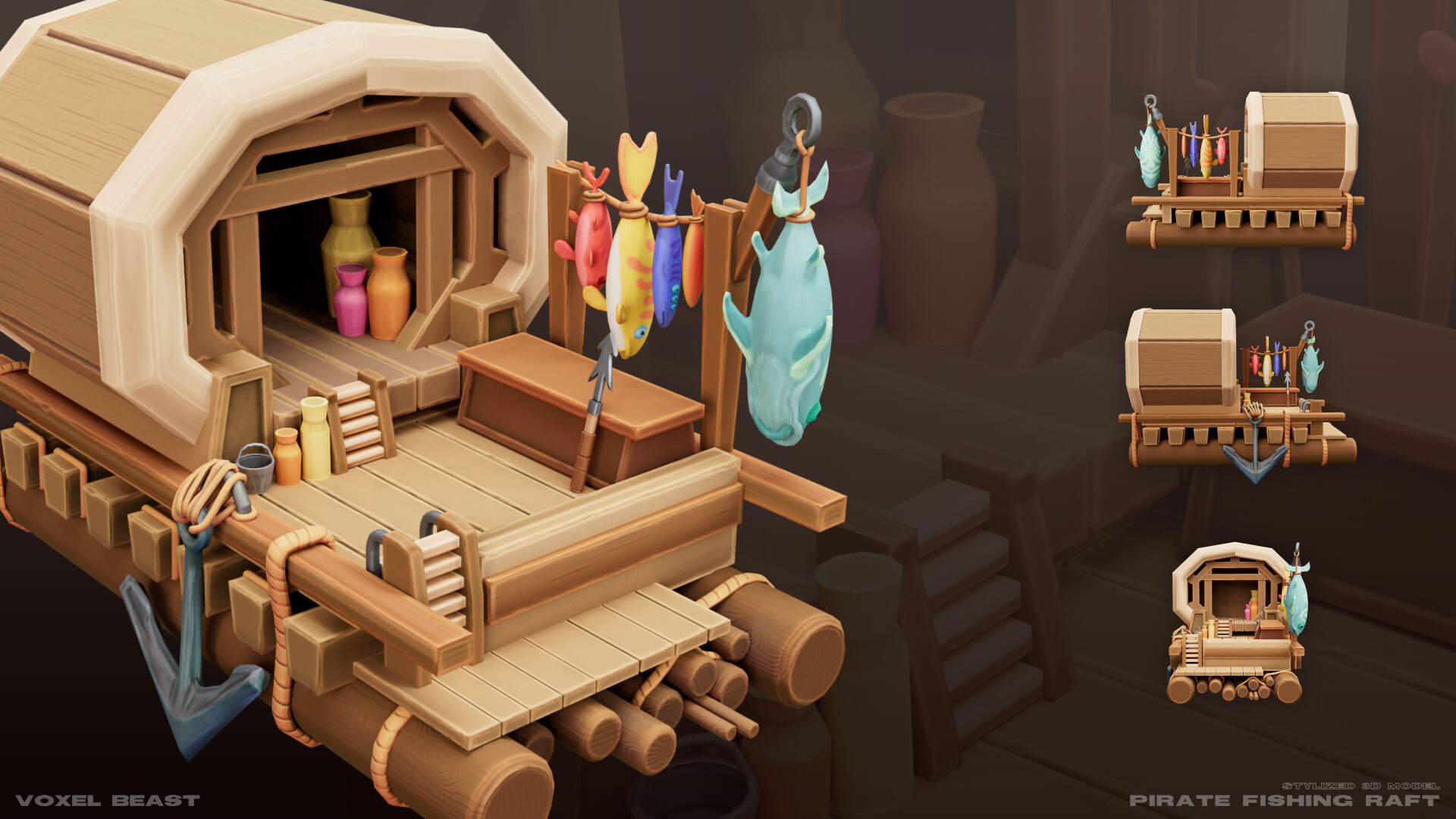 Voxel Beast - Stylized Pirate Fishing Raft