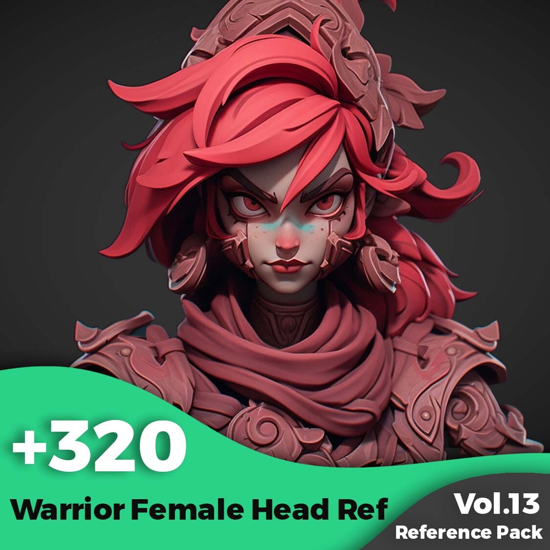 3D Head Sculpt References in 4K - Tika Art - +320 Warrior Female Head Reference (4k)