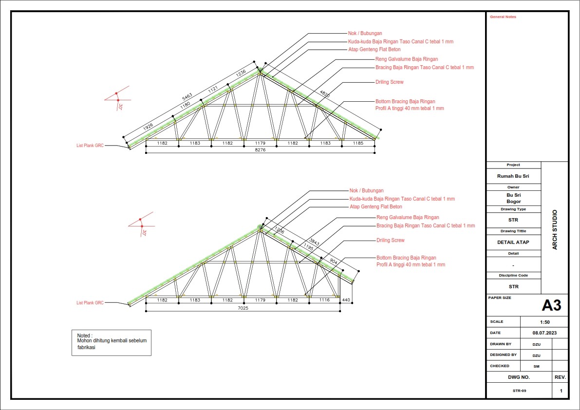 Aris Azhim - Shop Drawing Rumah 2 Lantai Lb 102 m2 Lt 60 m2