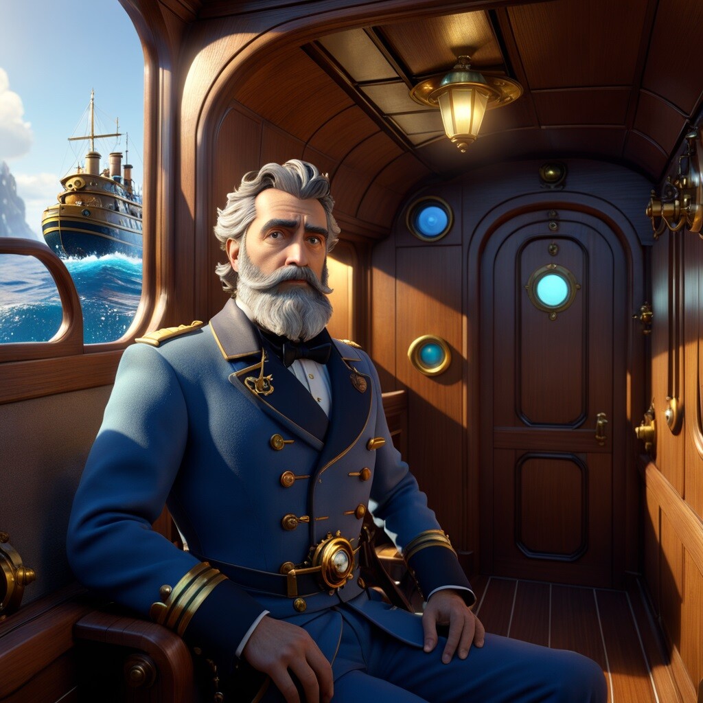 ArtStation - Captain Nemo at the water surface sitting in his submarine