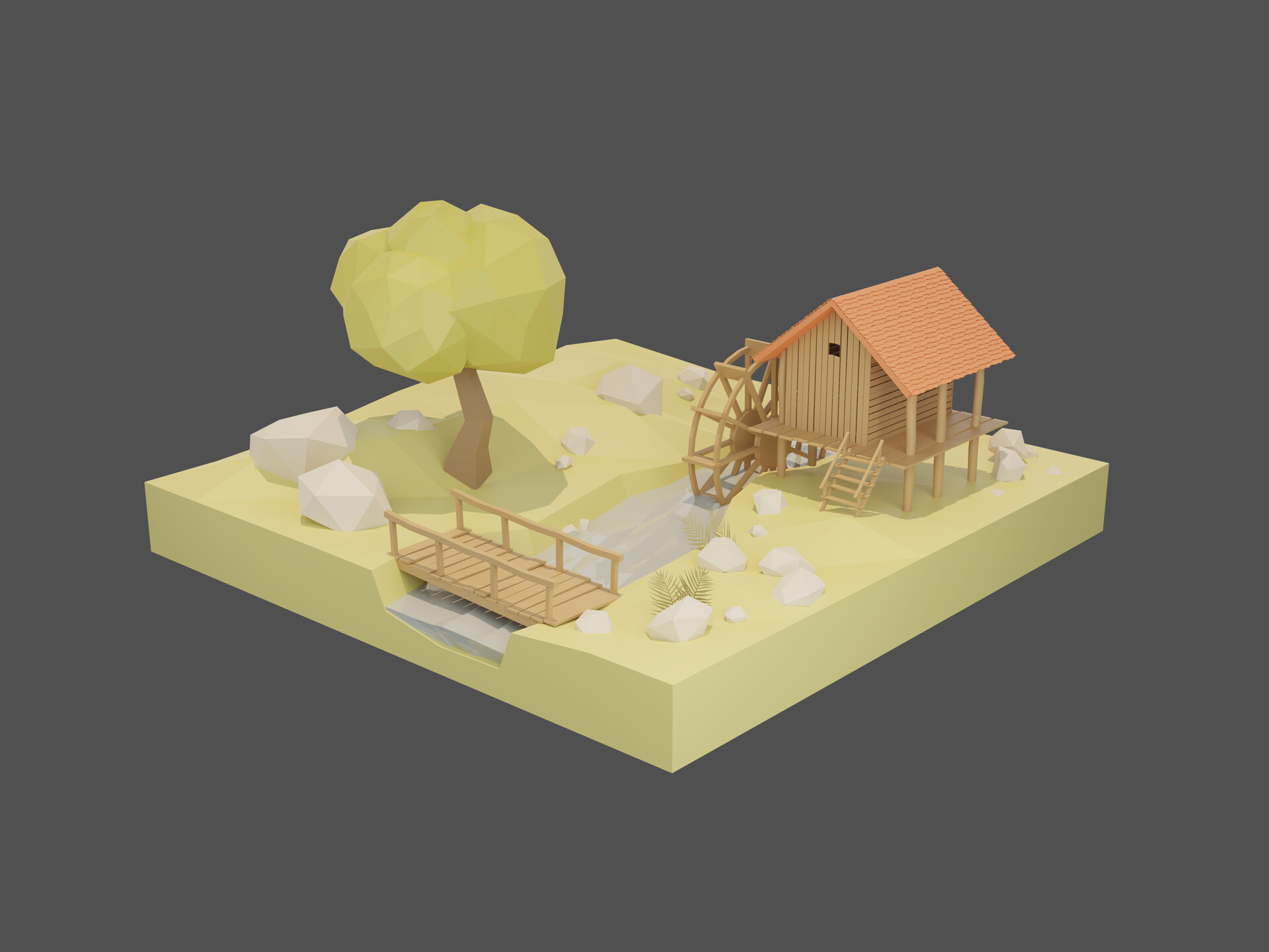 ArtStation - Water mill with environment (low poly)