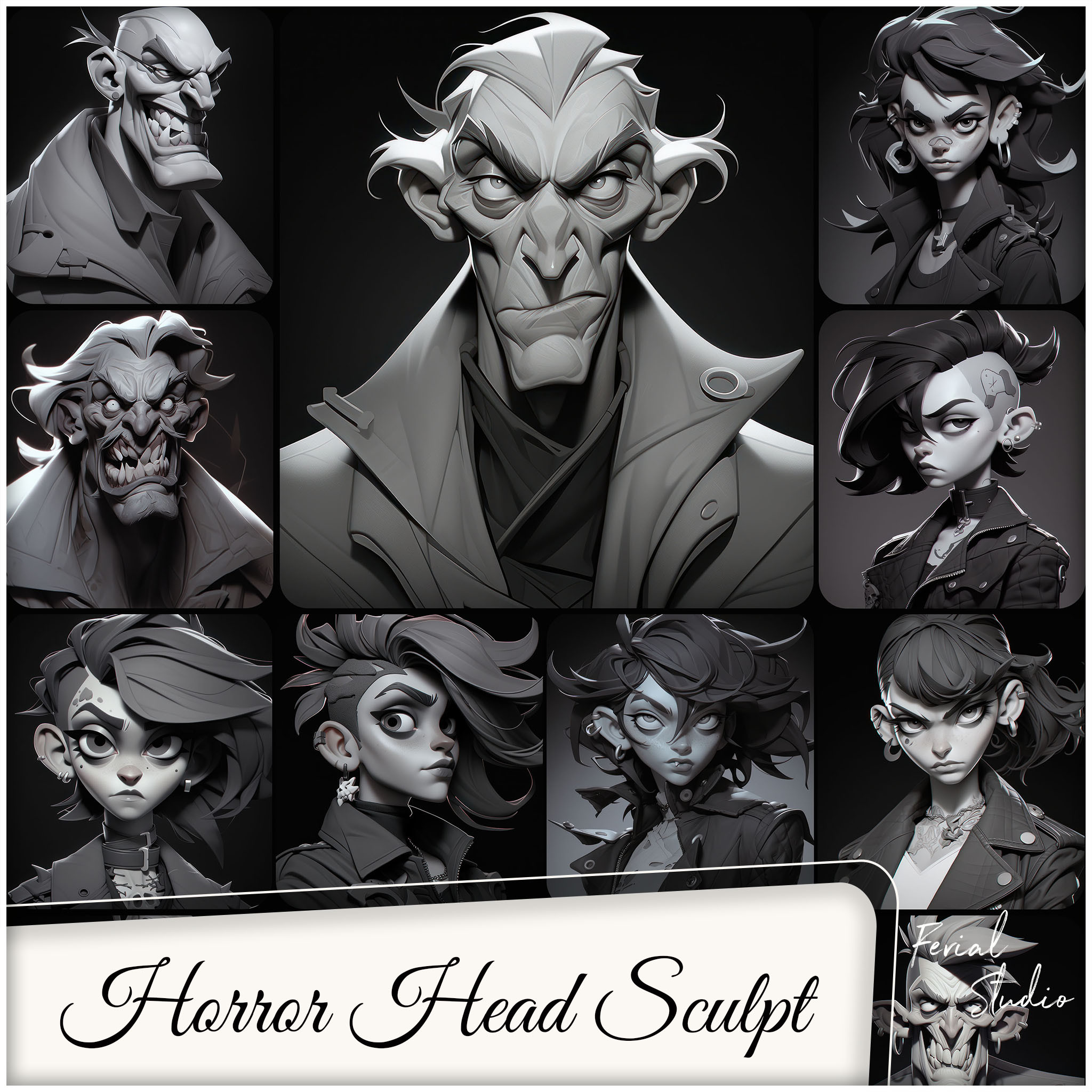 Ferial Studio - 🔹220 Stylized Head Sculpt - Horror Reference Image Pack ...