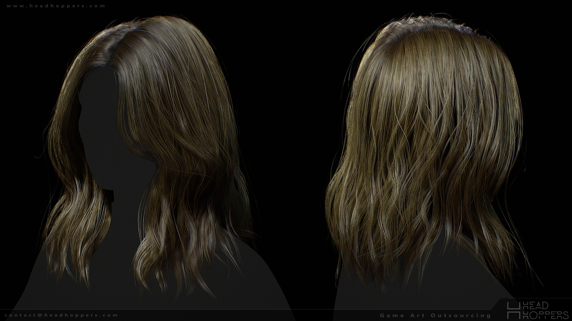 Head Hoppers Studios - Female Long Wavy Hairs (Realtime/Game-Ready)