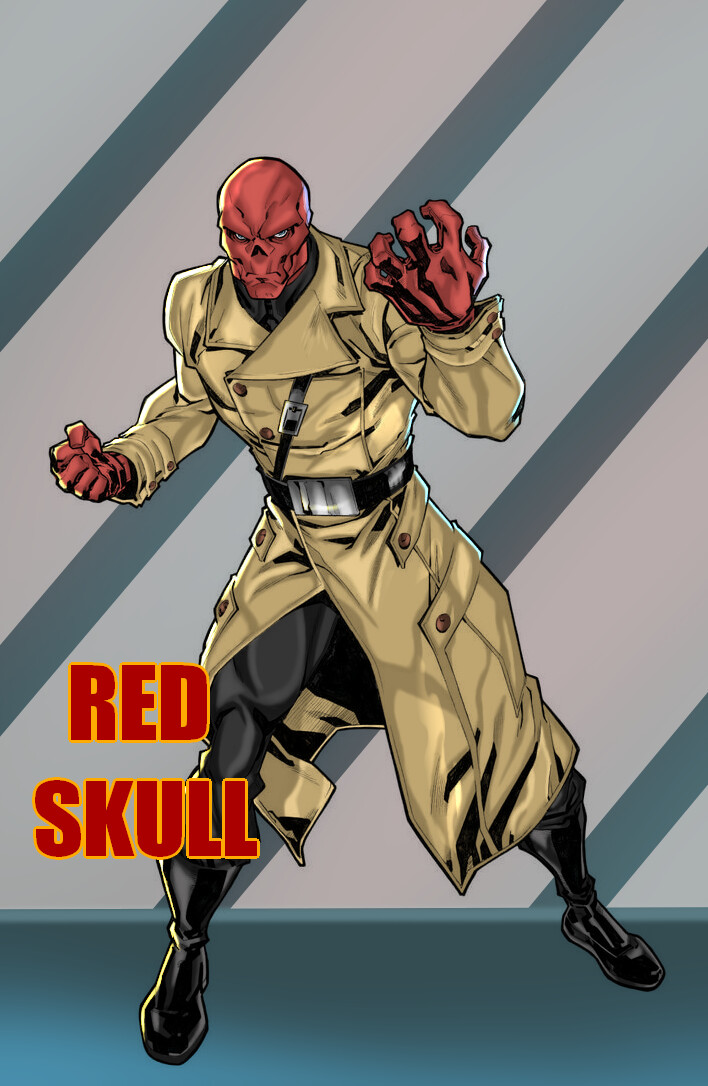 red skull comic art