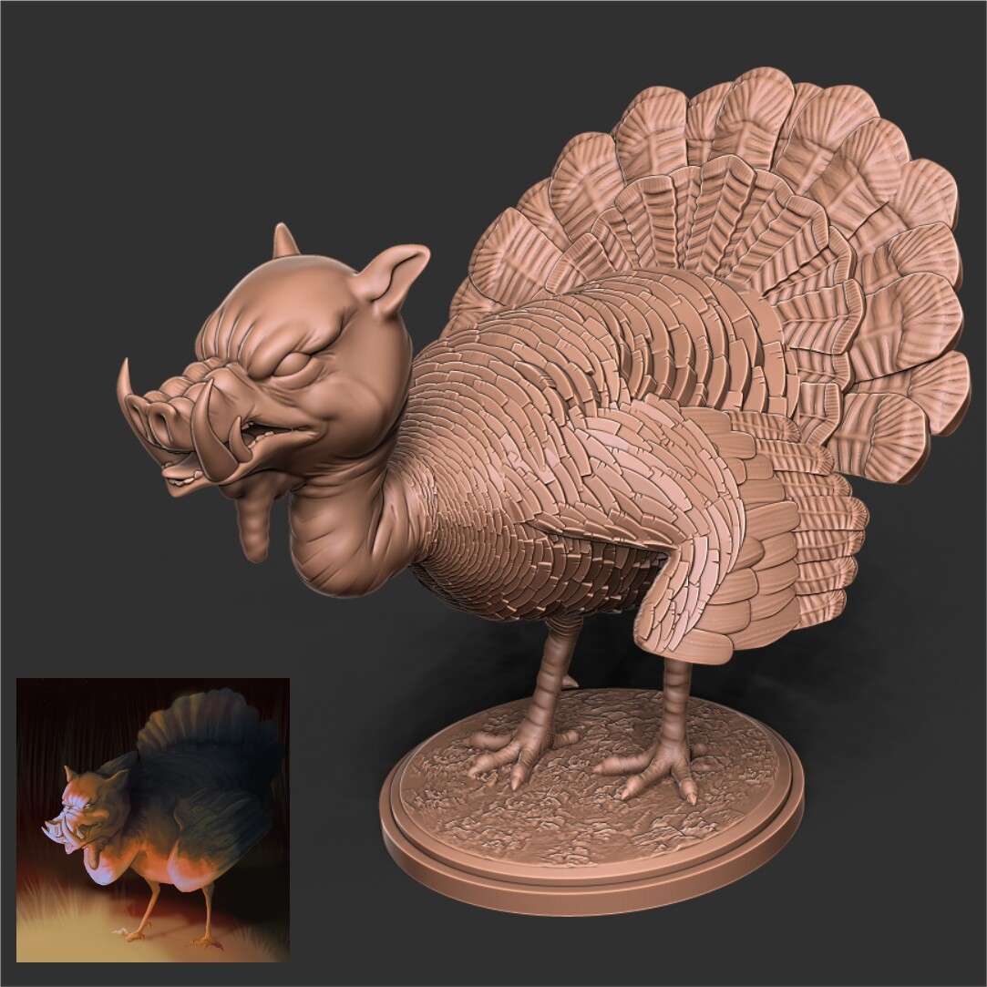 ArtStation - Porkey/wild boar with a turkey