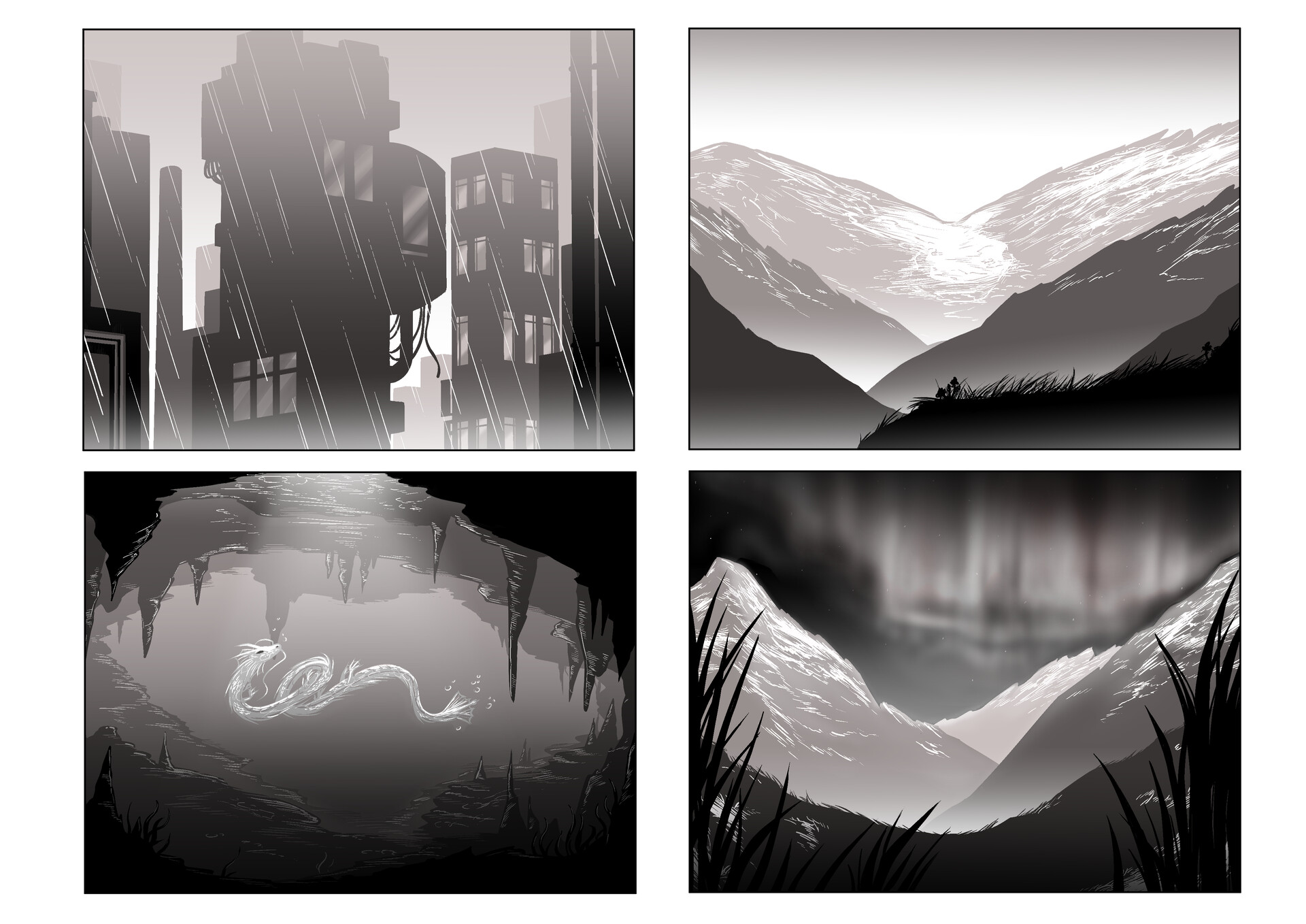 ArtStation - backgrounds in grayscale