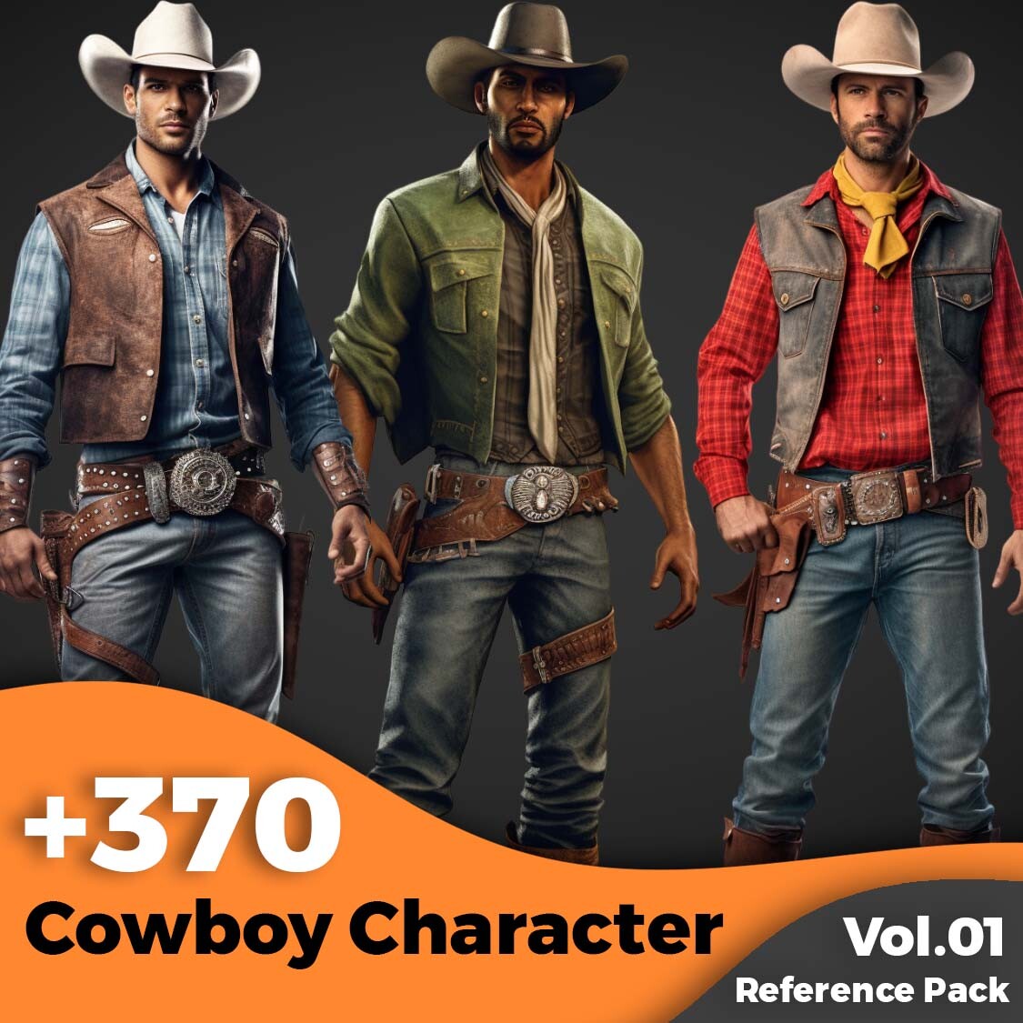 Concept Art - +370 Cowboy Character Concept (4k)