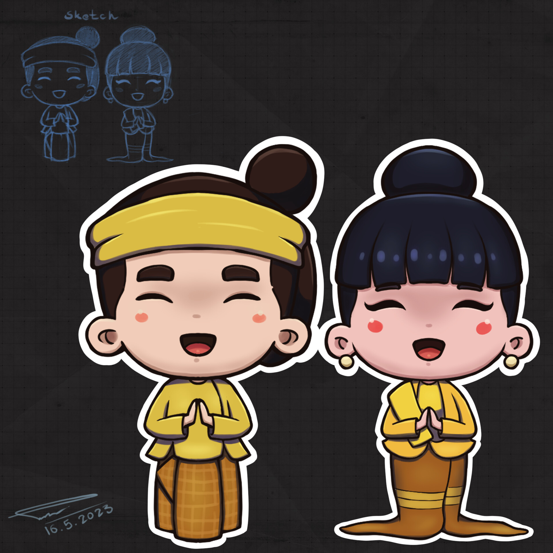 ArtStation - Burmese couple (Chibi style character)