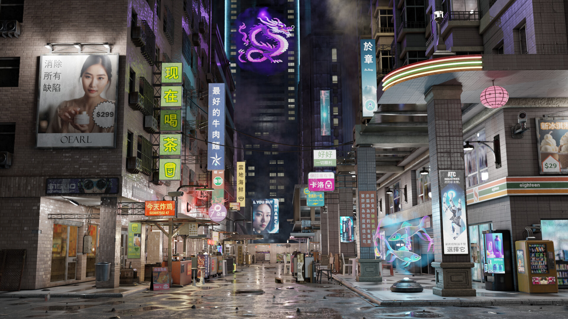 ArtStation - Cyberpunk Asian Nigthmarket Street 3D Blender