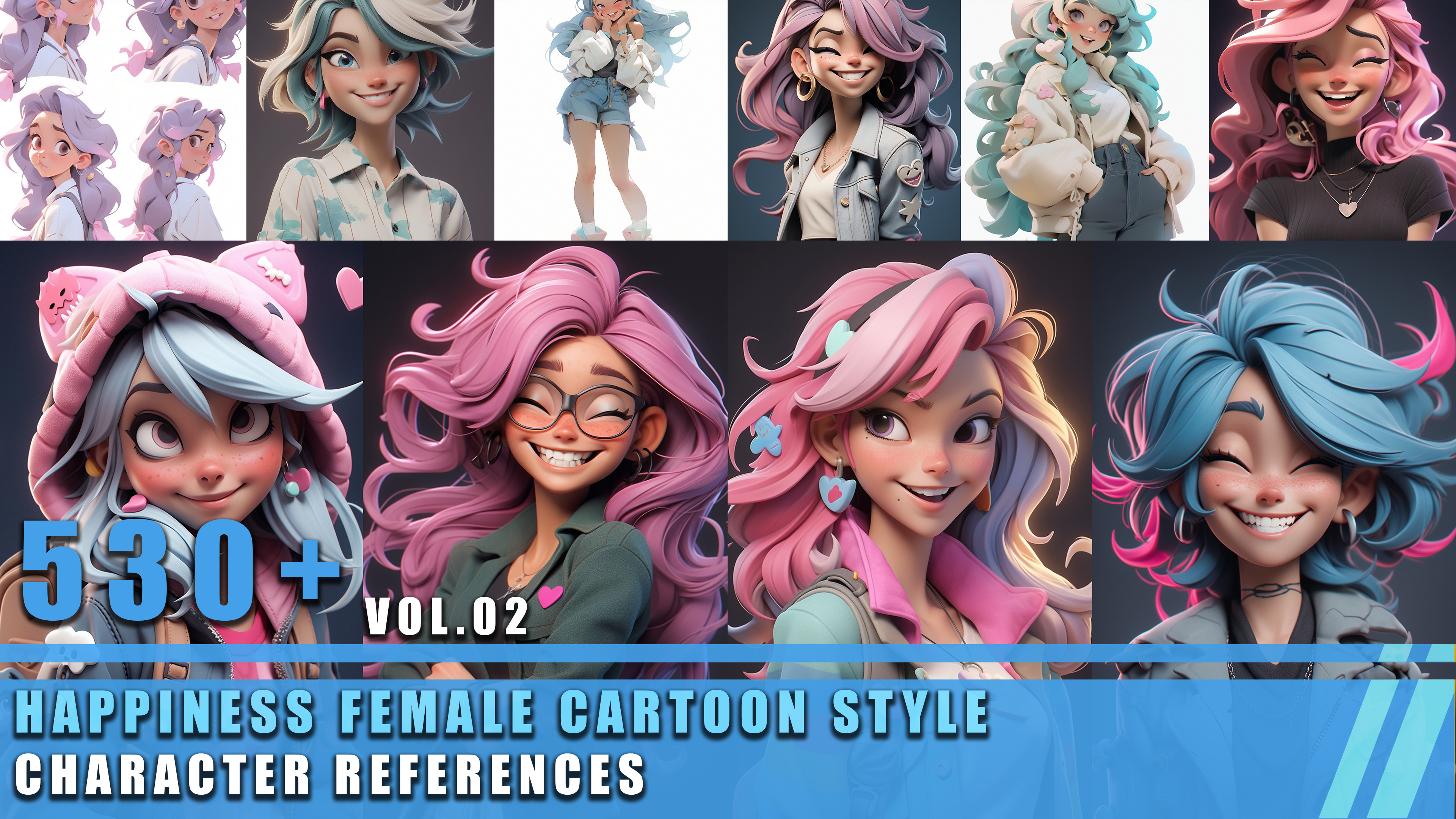 WaterLaw's Studio - 530+ Happiness Female Cartoon Style - Character ...