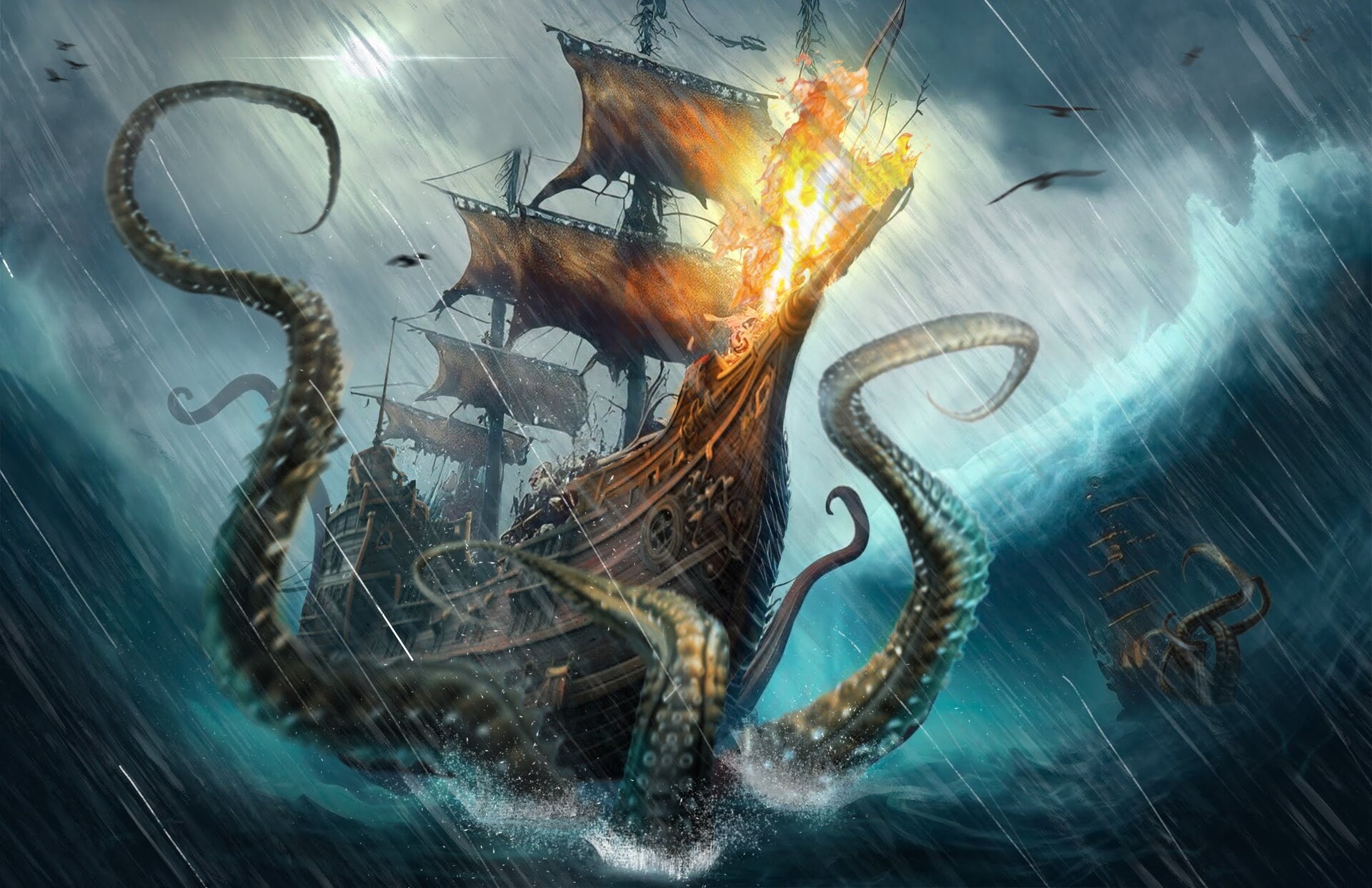 ArtStation - Kraken Attacking Pirate Ship Concept