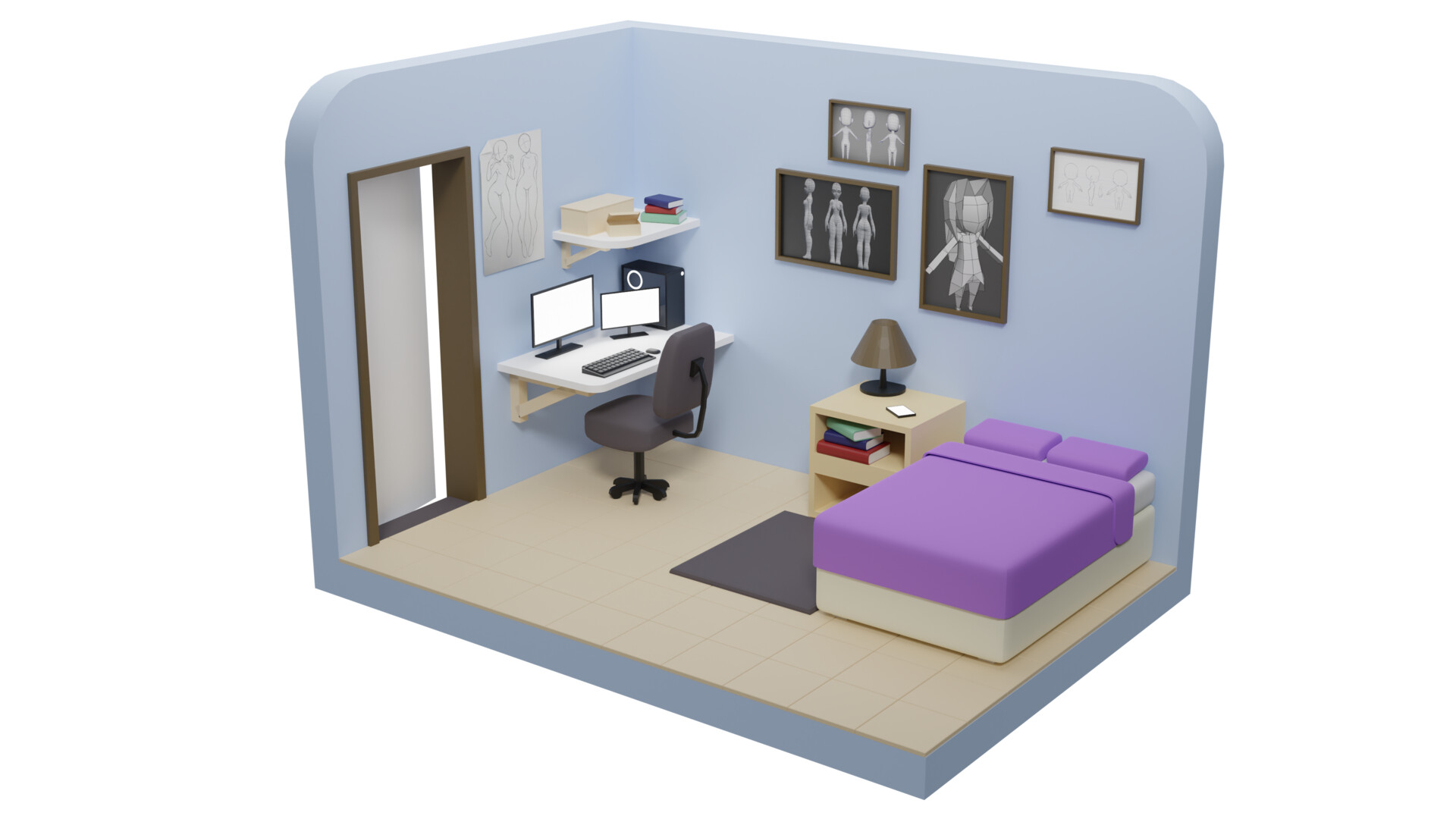 ArtStation - Tiny Bedroom - Simple