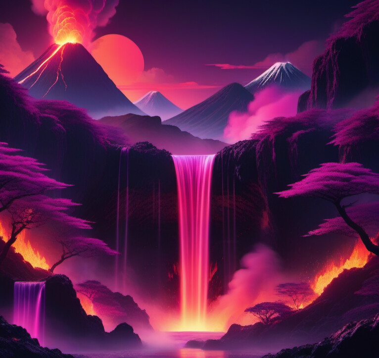 ArtStation - Prompt: Volcano Cascading Waterfall