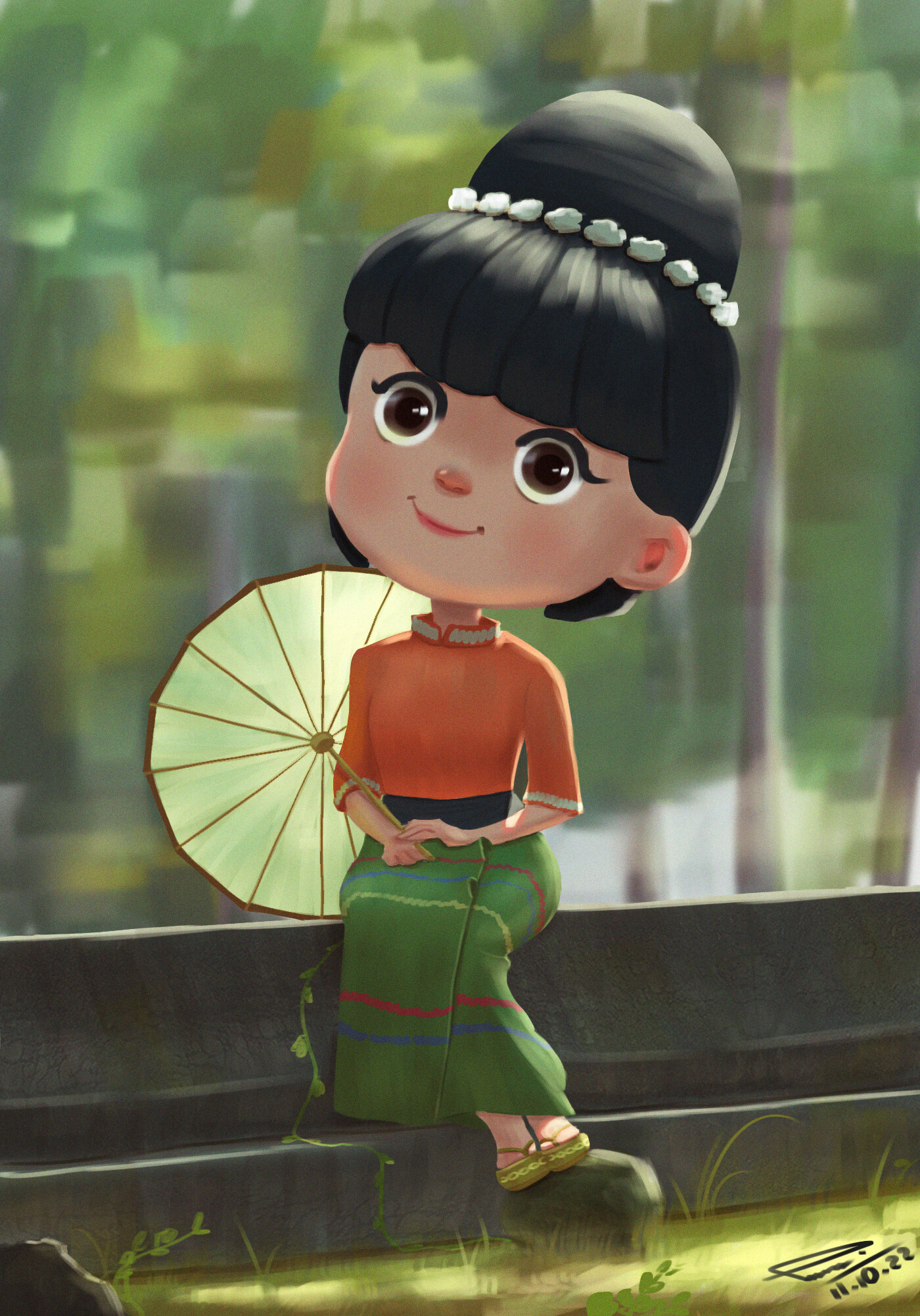 ArtStation - Burmese girl cartoon style illustration