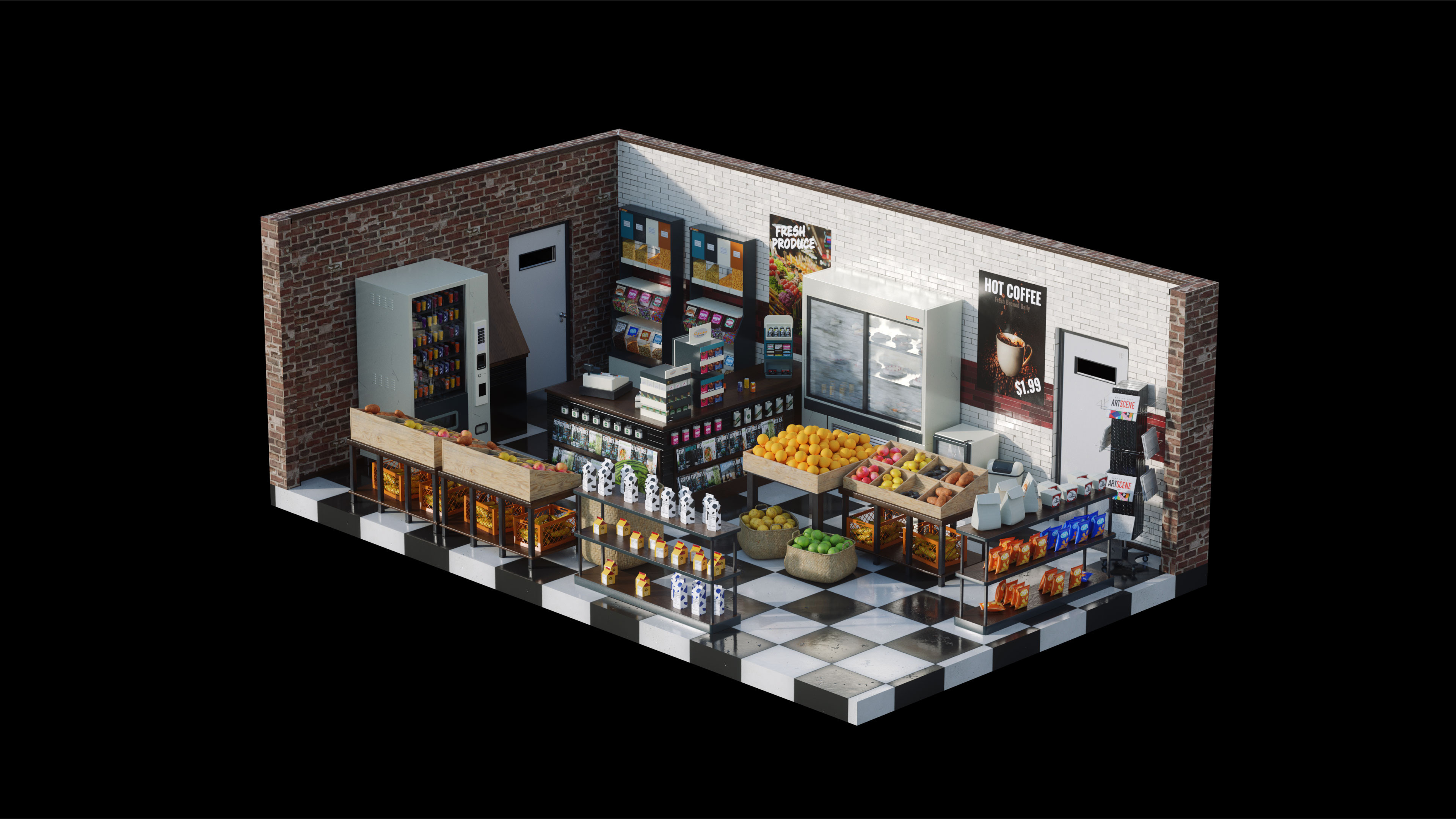 KitBash3D - "Neighborhood Shops" - 3D Models and Materials Kit