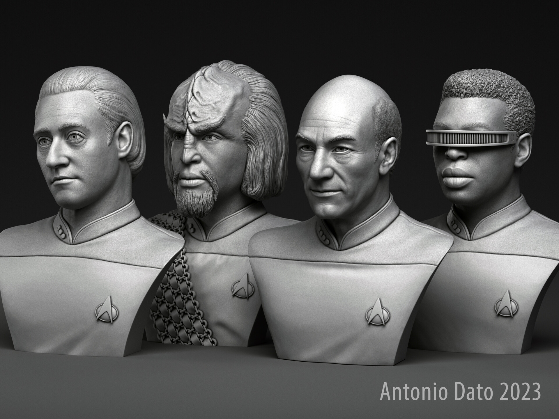 Antonio Dato - Picard, Data, La Forge and Worf 3D Printable bust ...