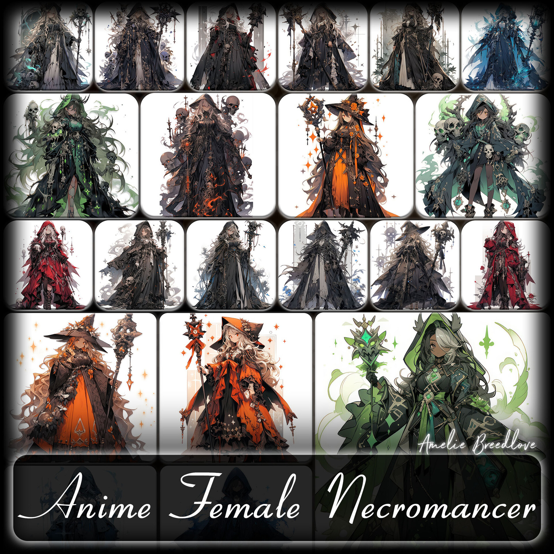 Amelie Anime - 200 Anime Female Necromancer (Full Body) Reference Pack ...