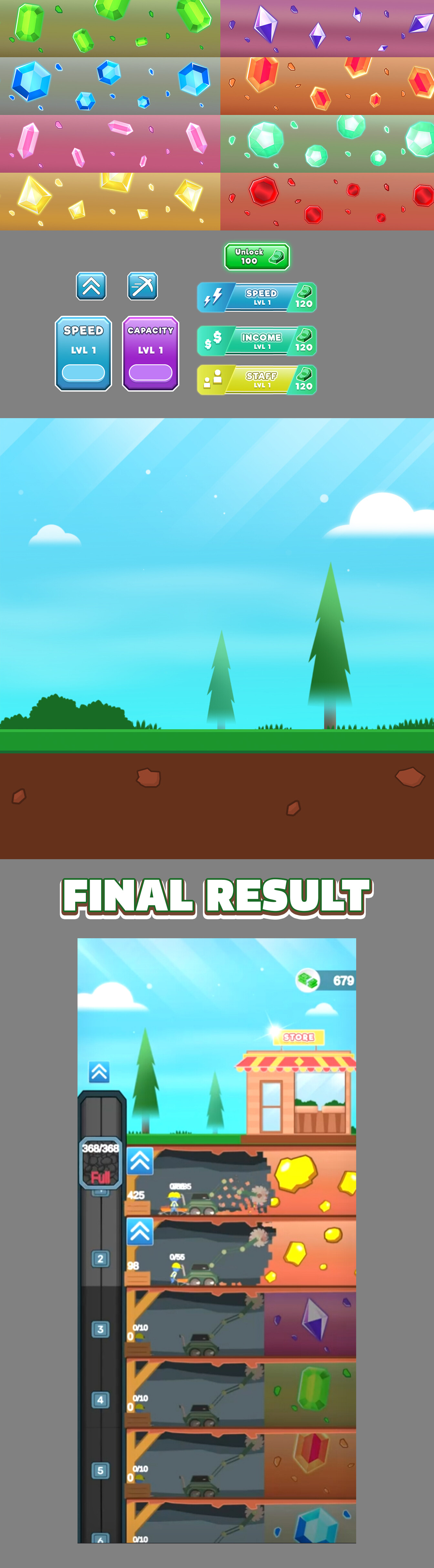 ArtStation - 2D assets and UI identity for an idle miner mobile game