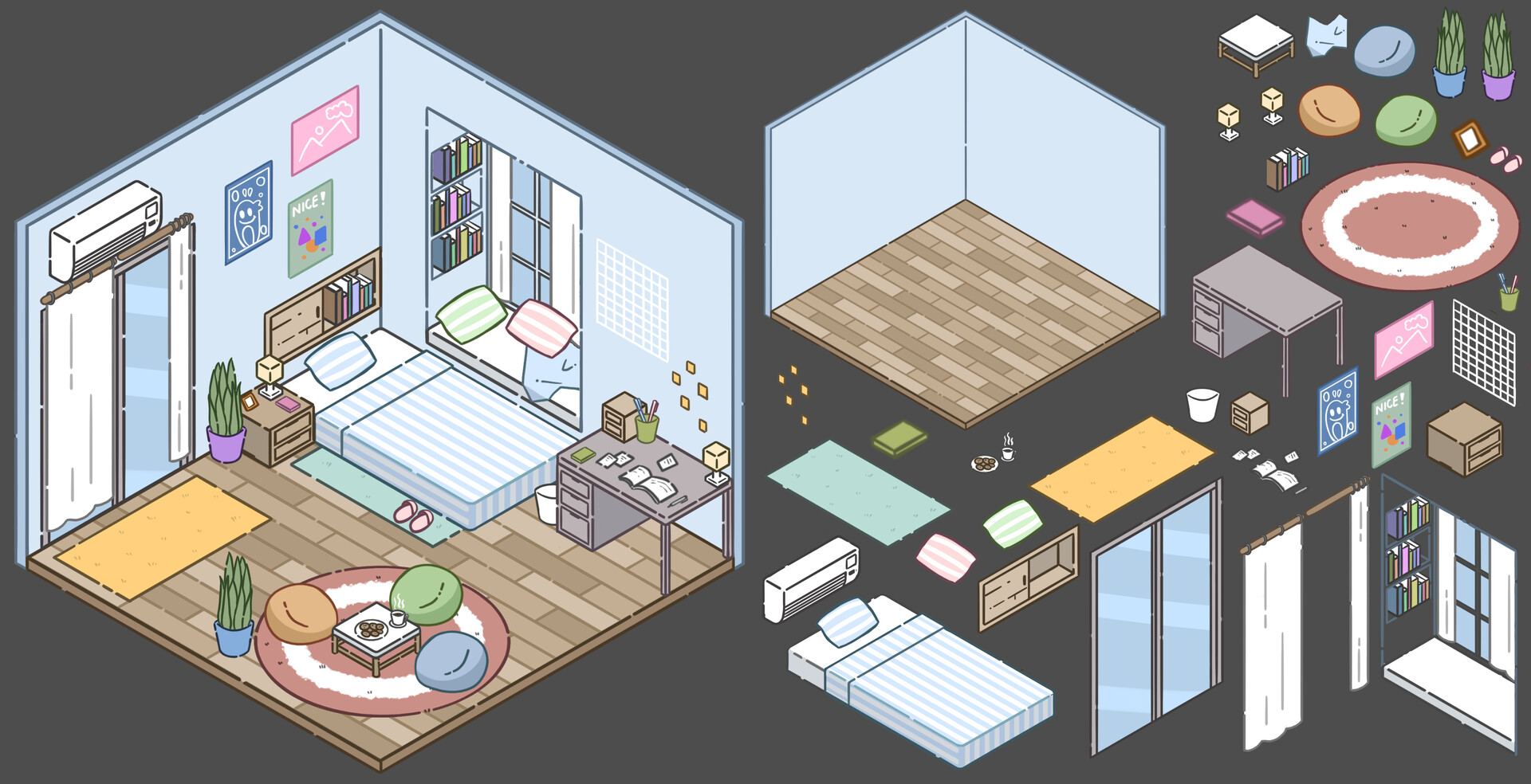 ArtStation - Cute isometric bedroom asset