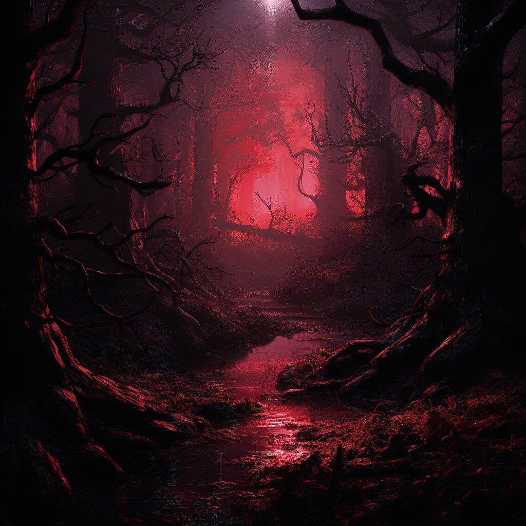 ArtStation - Majestic red light in dark forest