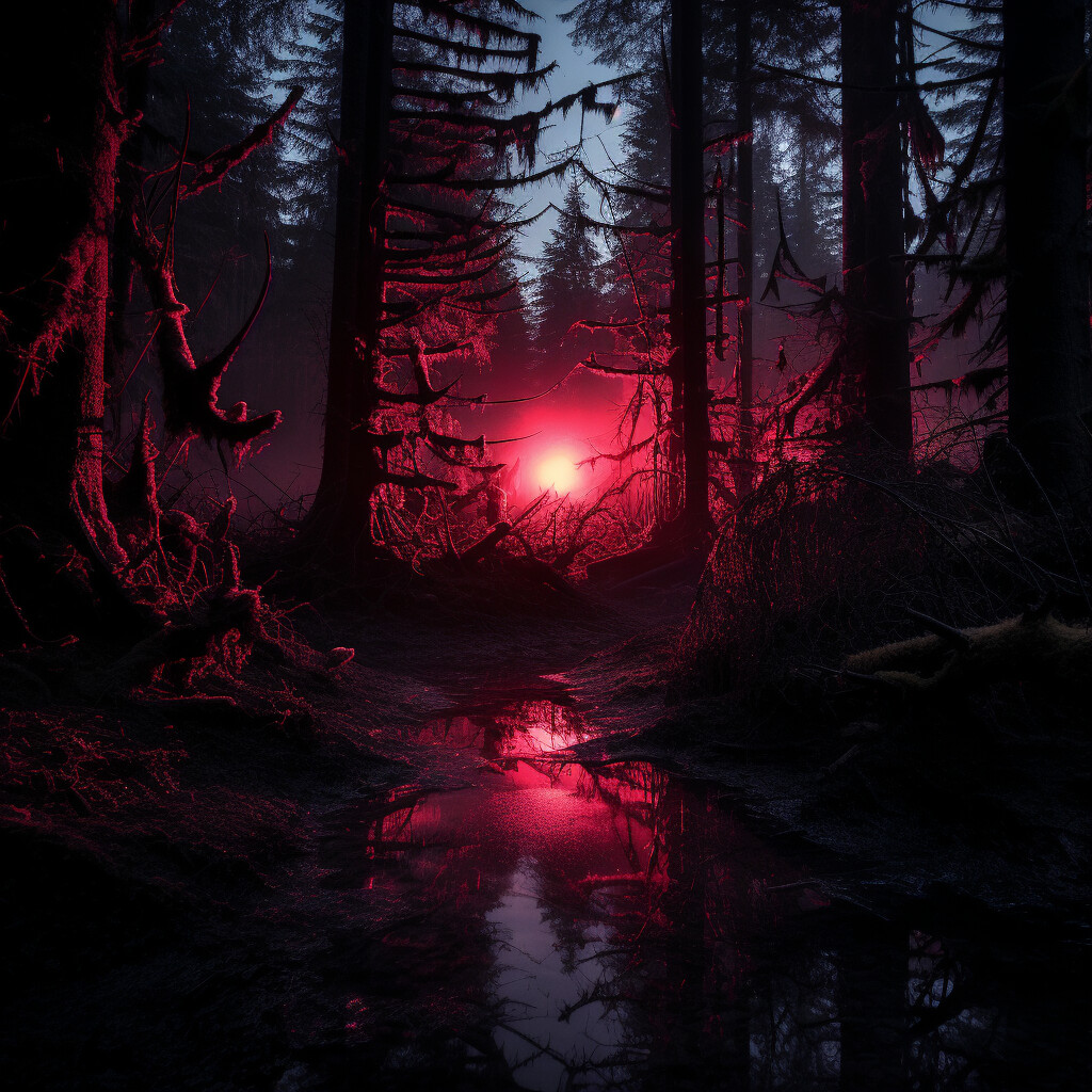 ArtStation - Majestic red light in dark forest