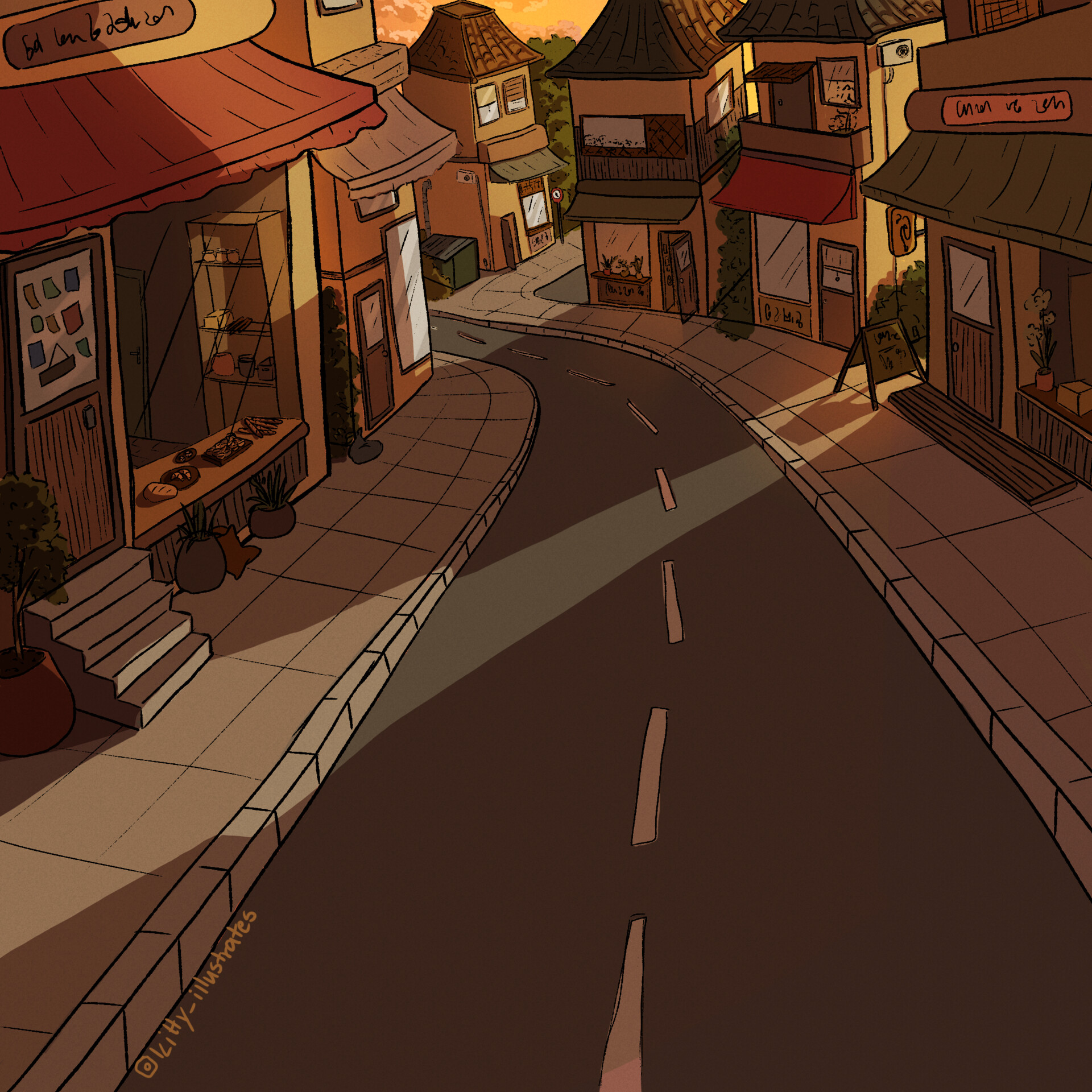 ArtStation - Sunset On An Empty Street