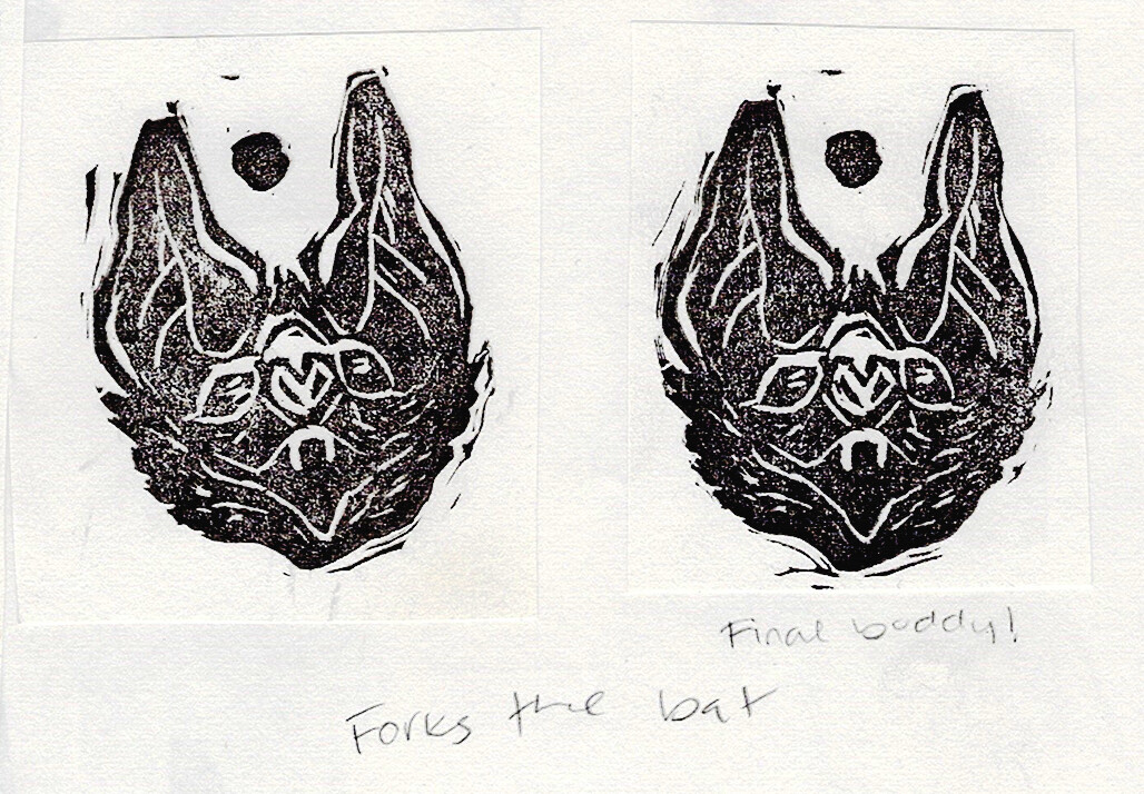 ArtStation - vampire bat linocut process - b'n