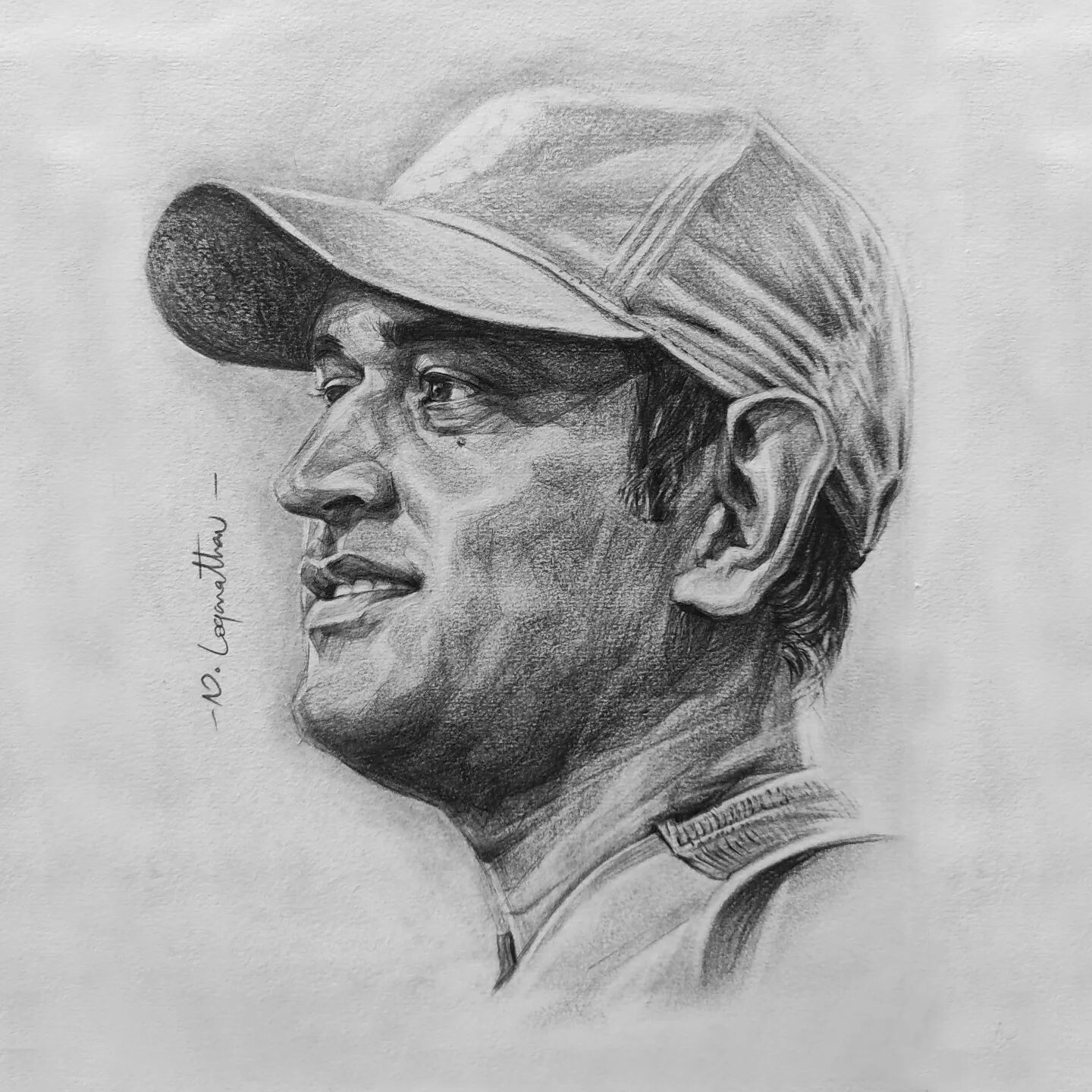 Loganathan Natarajan - Pencil Portrait - MS Dhoni - Indian Cricketer