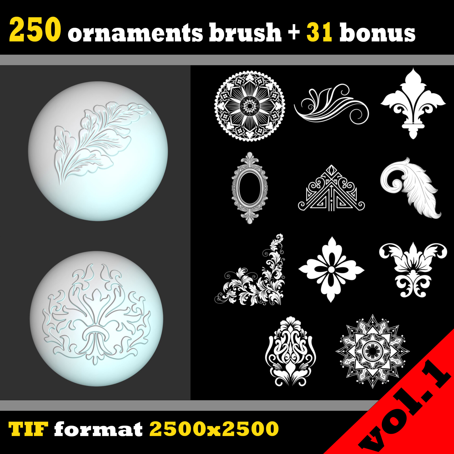 ArtStation - 250 ornaments alpha brush VOL.1