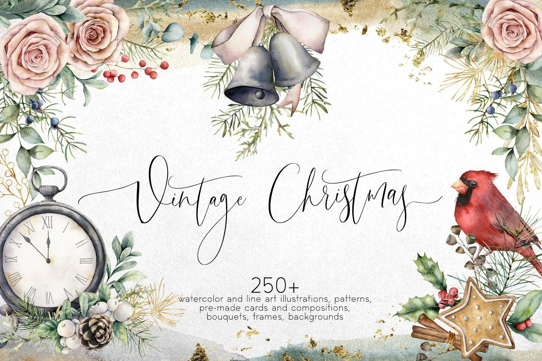 ArtStation - Vintage Christmas Watercolor clipart