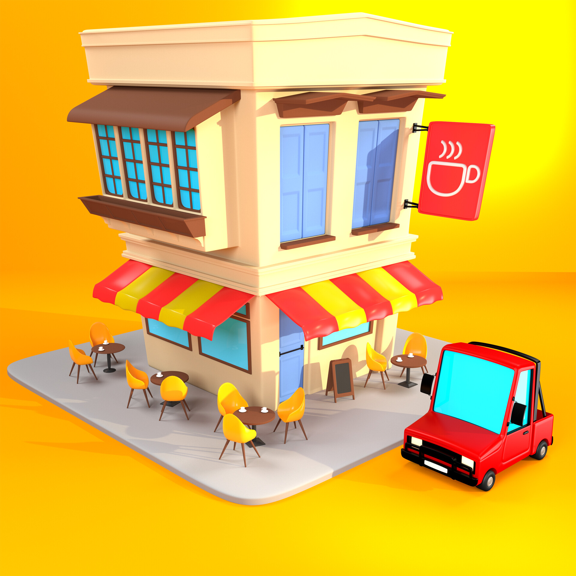 ArtStation - Simple stylized cafe