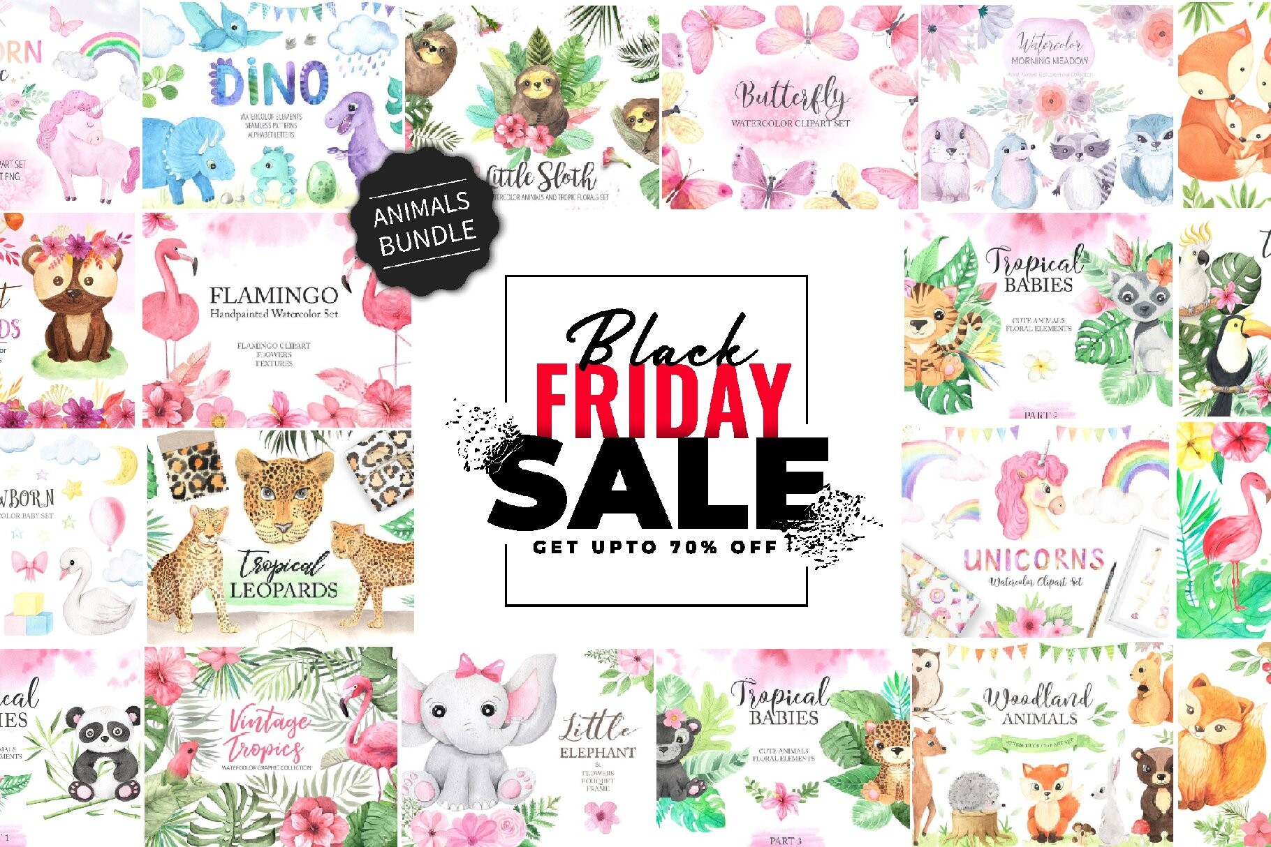 ArtStation - BUNDLE Watercolor Cute Animals 70%