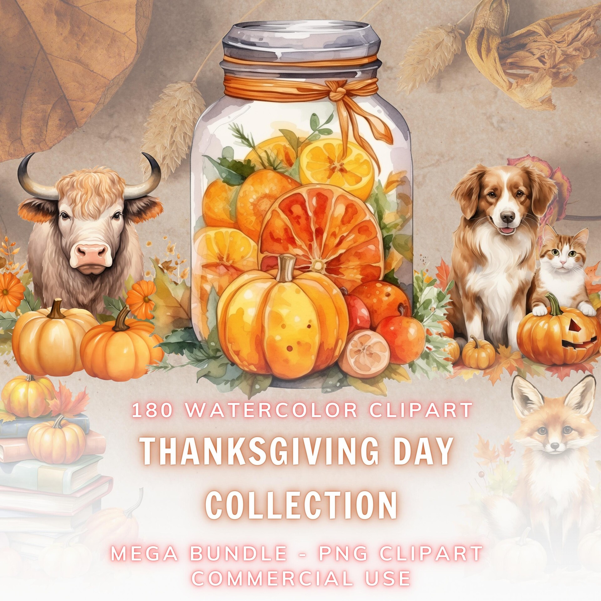 ArtStation - Thanksgiving Bundle, 180 Watercolor Clipart, Fall Clipart ...