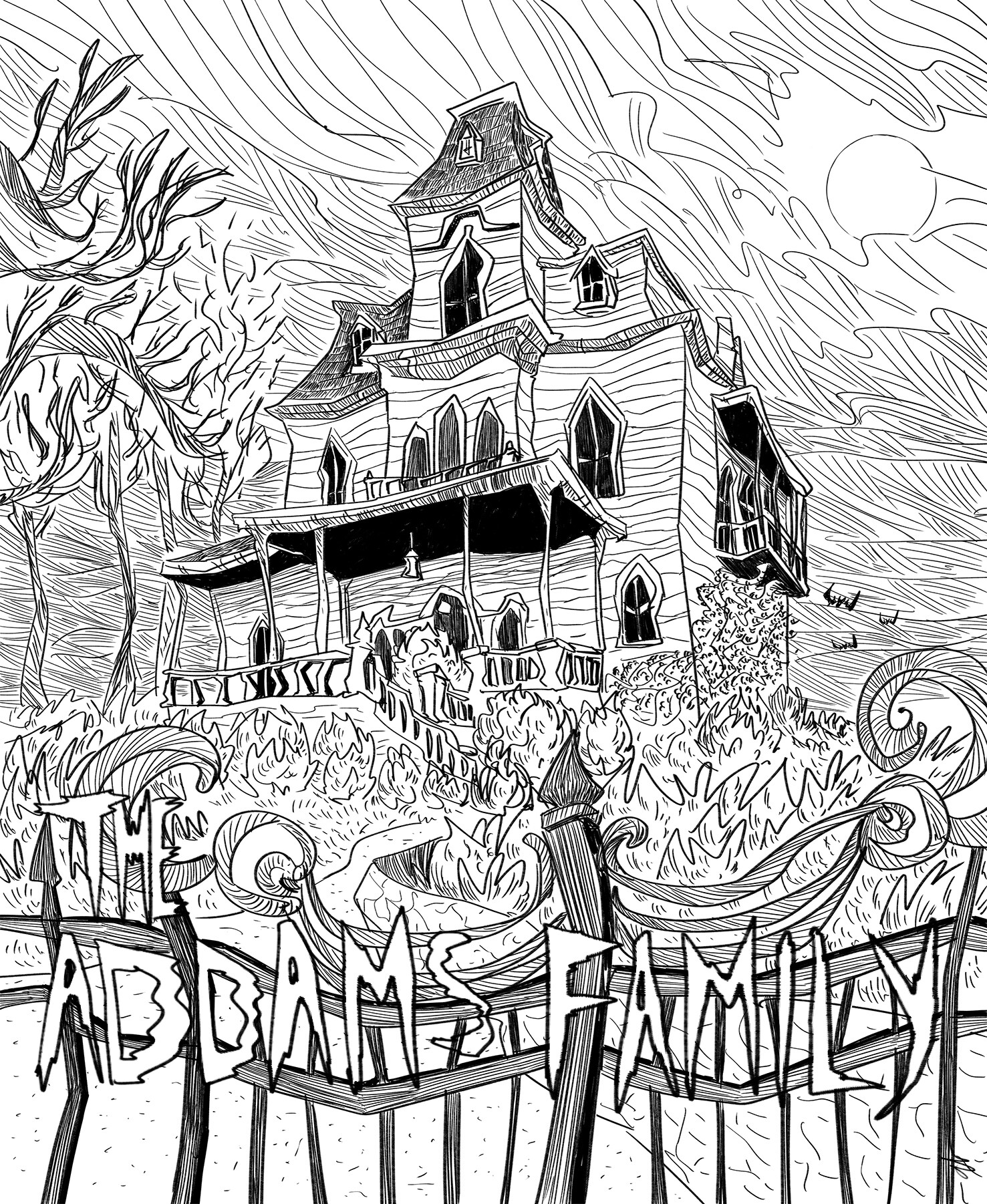 addams family house coloring page