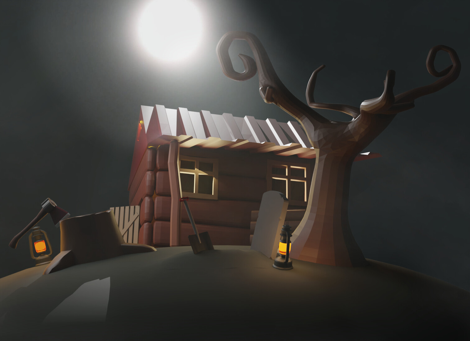 ArtStation - Spooky Log Cabin