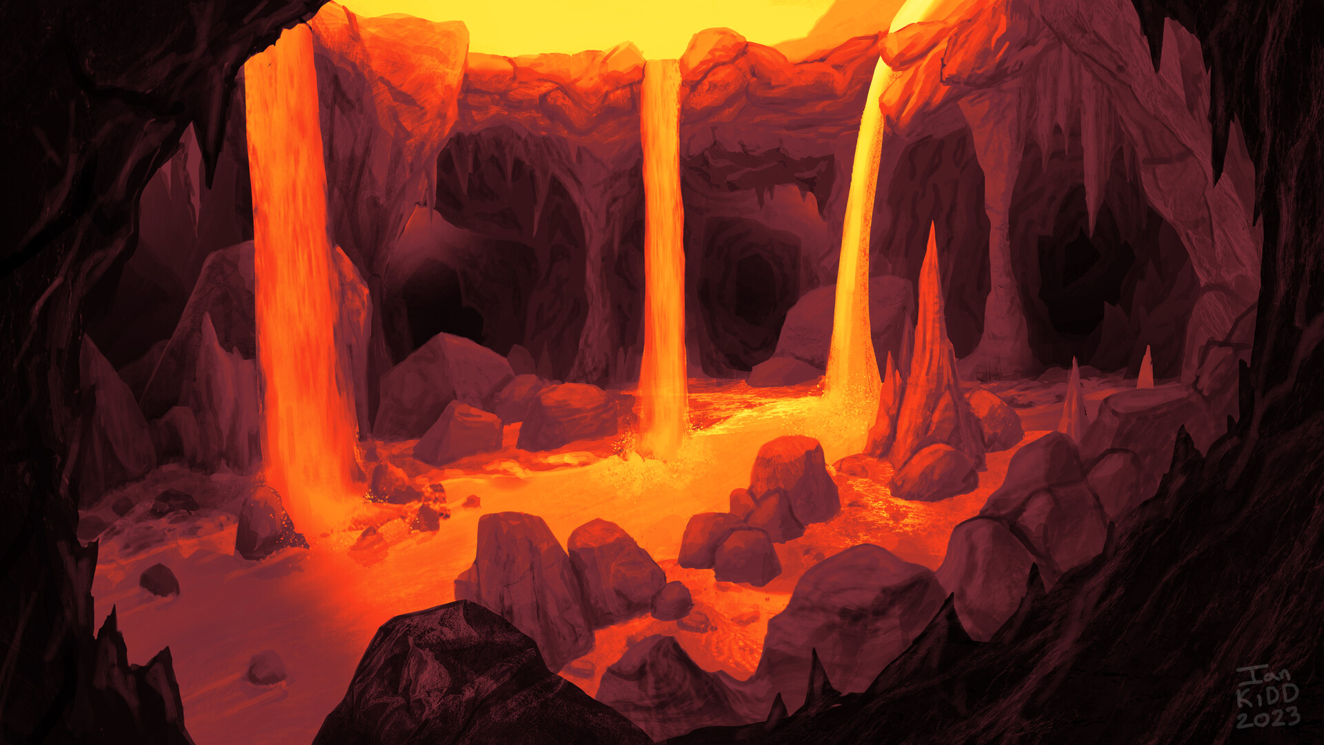 ArtStation - Greyscale cavern painting