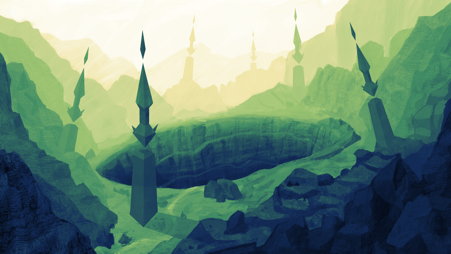 ArtStation - Greyscale canyon chasm painting