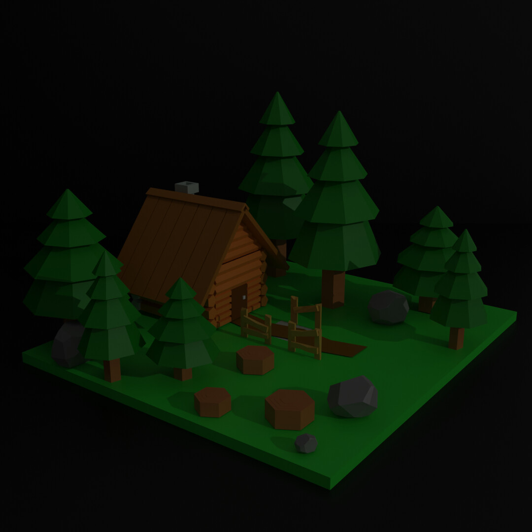 ArtStation - 3D Low Polly Forest Hut Modelling