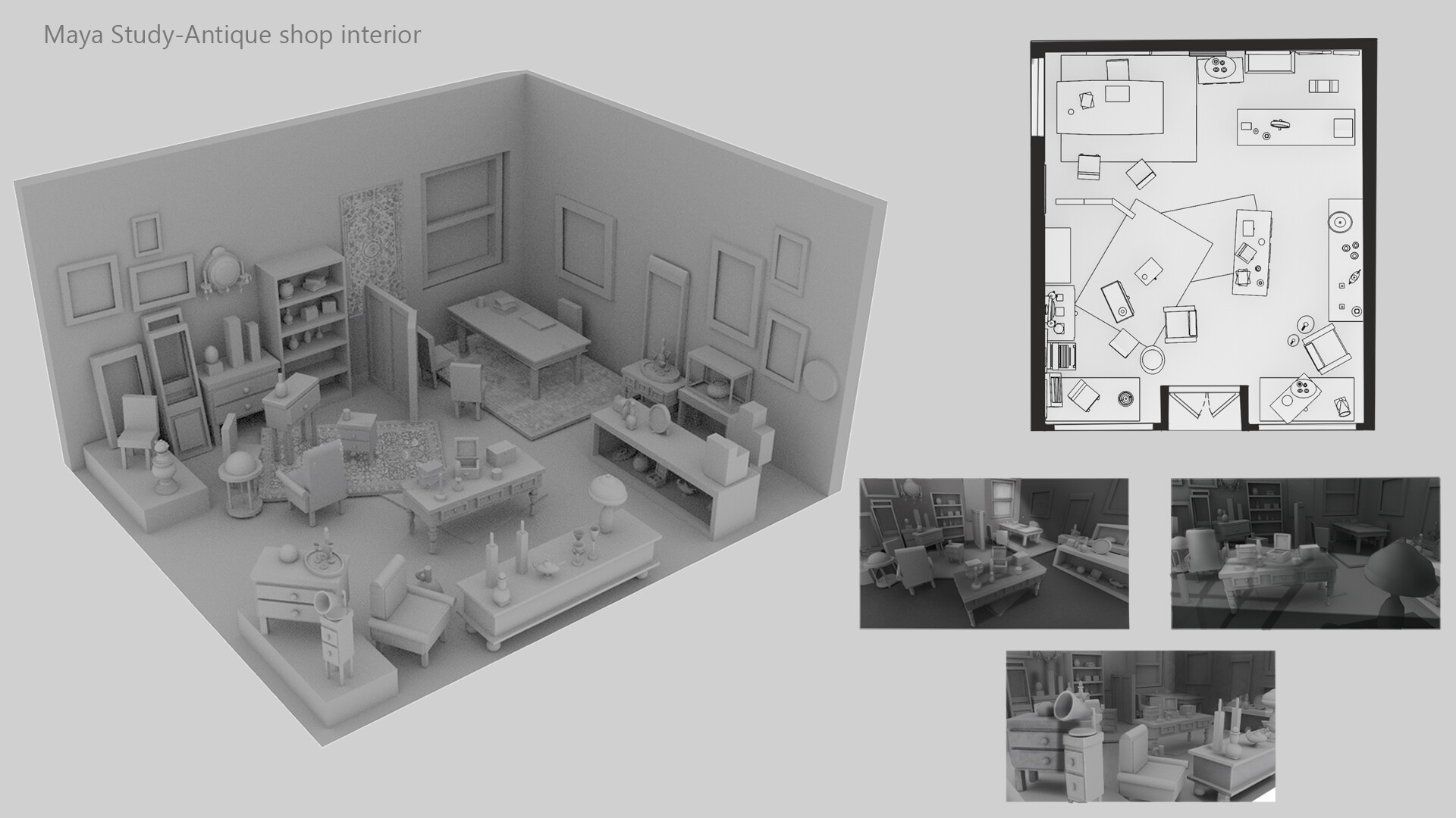 ArtStation - Antique shop interior- maya study
