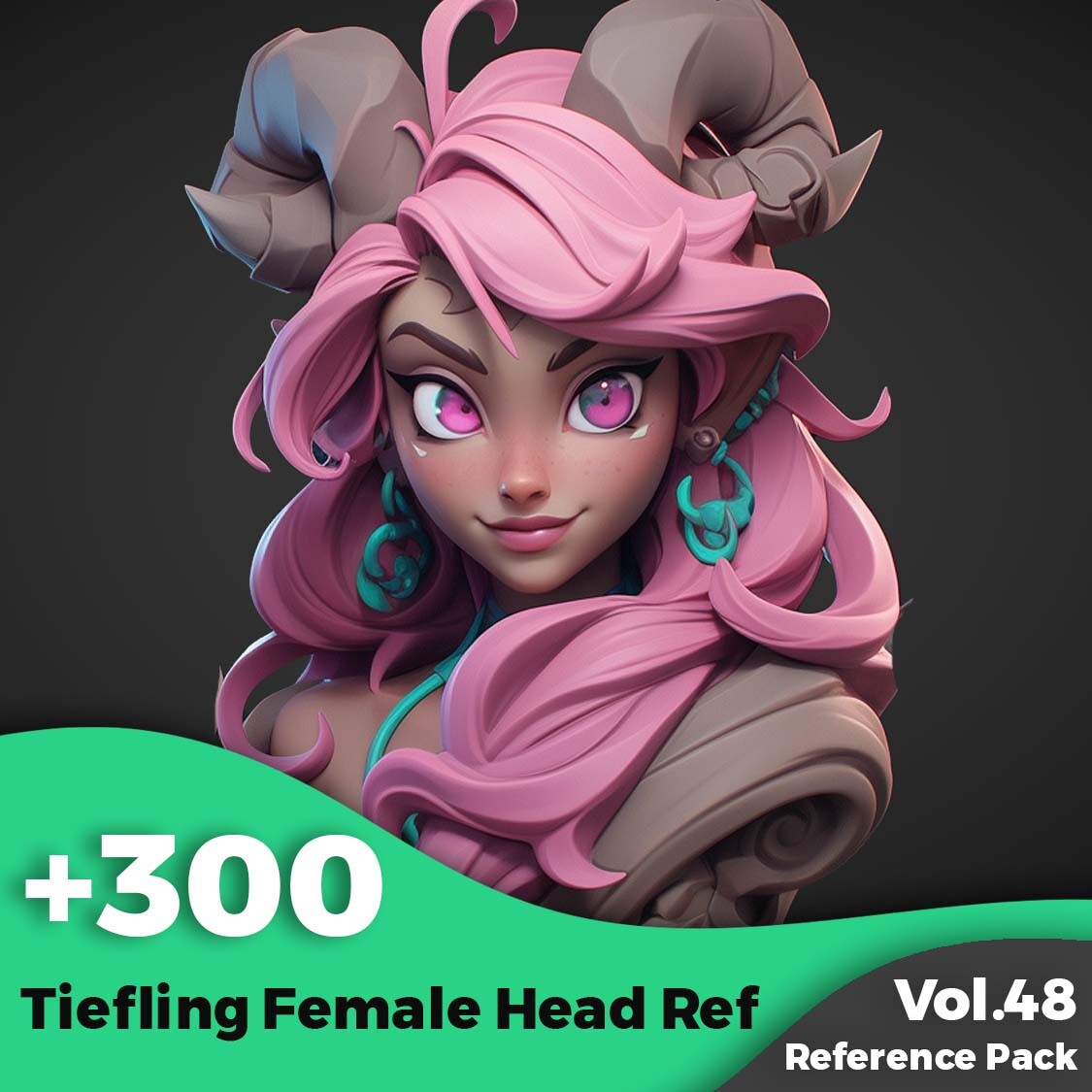 3D Head Sculpt References in 4K - Tika Art - +320 Stylized Tiefling Female Head Reference(4k)