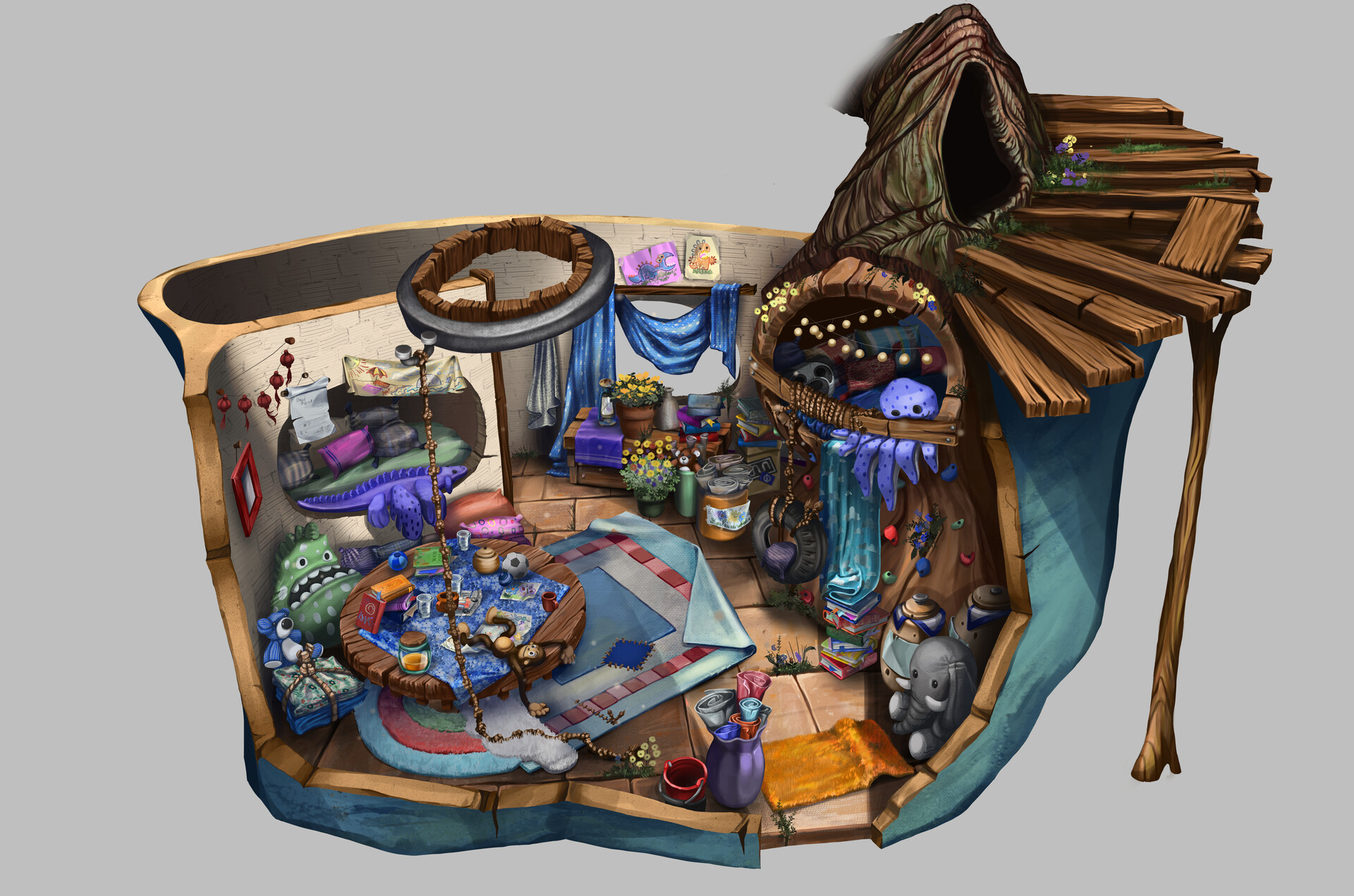 ArtStation - Inside of the tree house room design