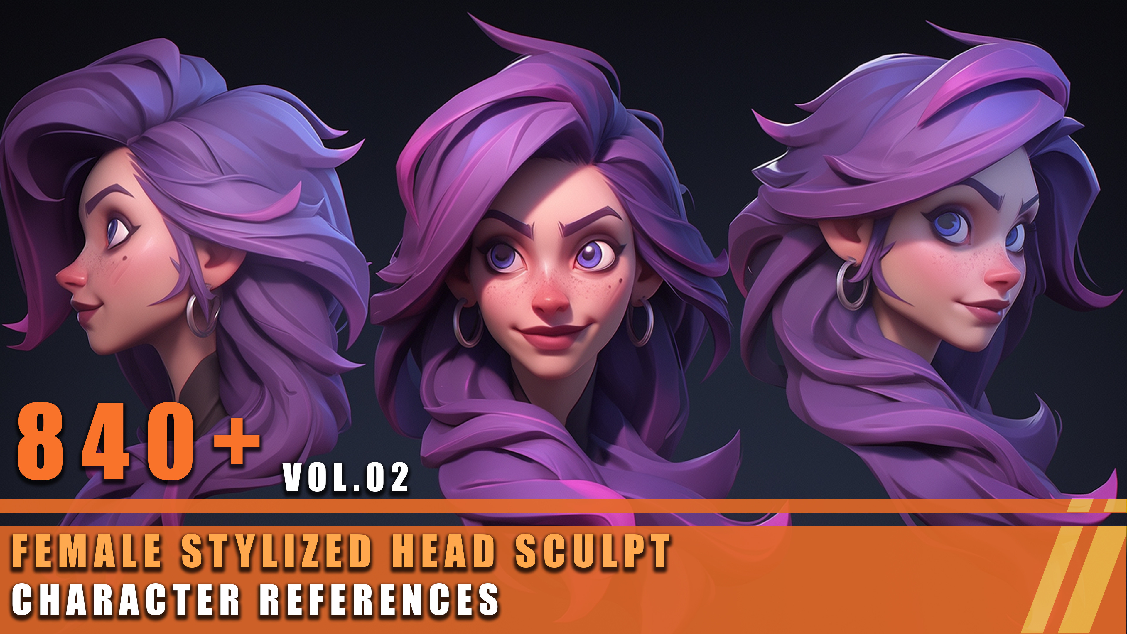 WaterLaw's Studio - 840+ Female Stylized Head Sculpt - Character References Vol.02