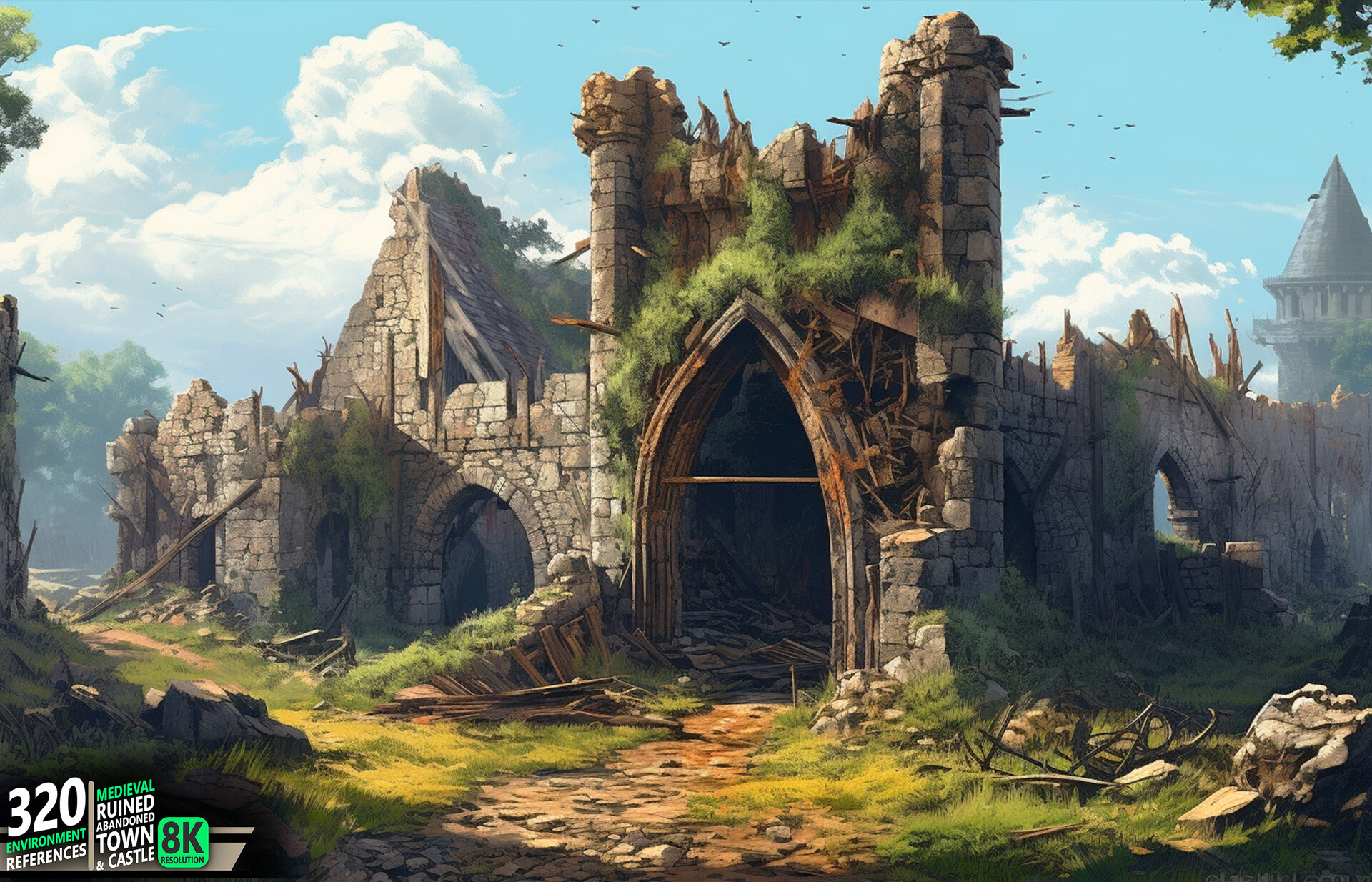 ArtStation - 320 Medieval Ruined Abandoned Town & Castle - Environment ...