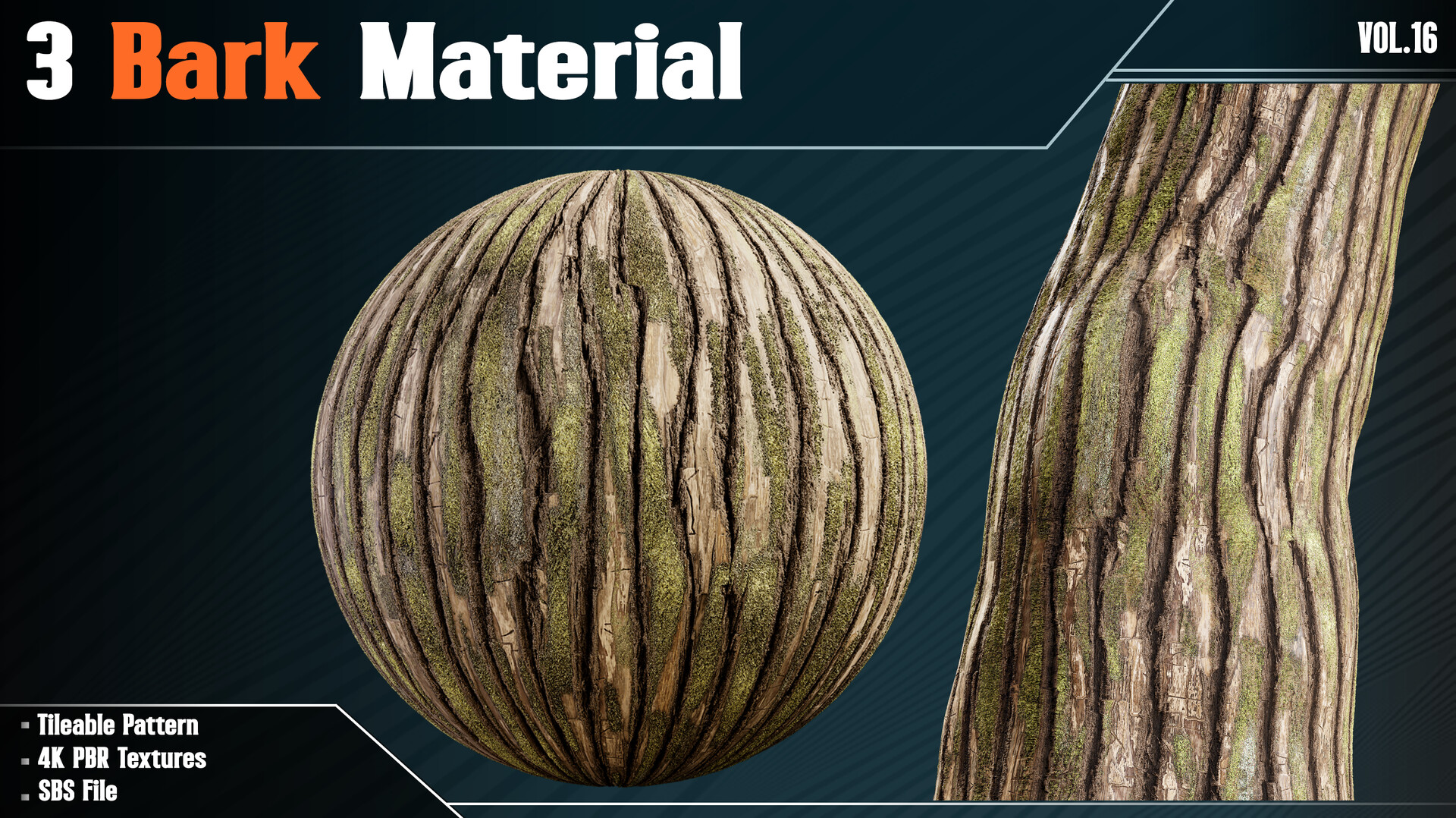 mehdi shahraki - 3 Tree Bark Material -VOL 05 (sbs file + 4k PBR Textures)