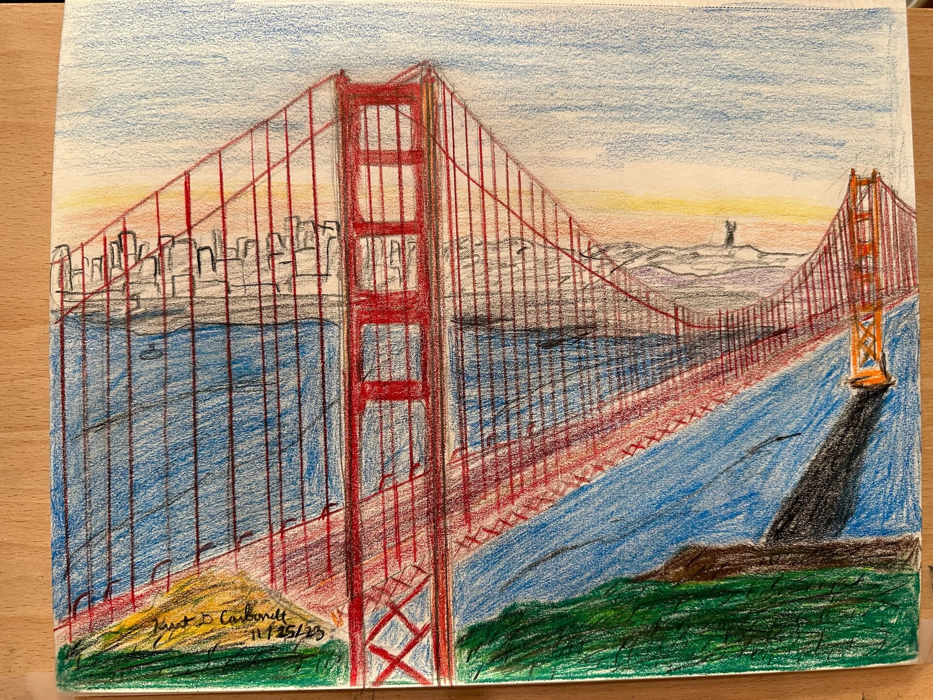 Kurt Carbonell - Original Drawing of the Golden Gate bridge in a ...