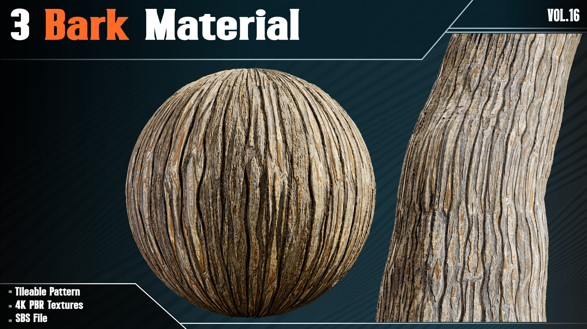 mehdi shahraki - 3 Tree Bark Material -VOL 05 (sbs file + 4k PBR Textures)